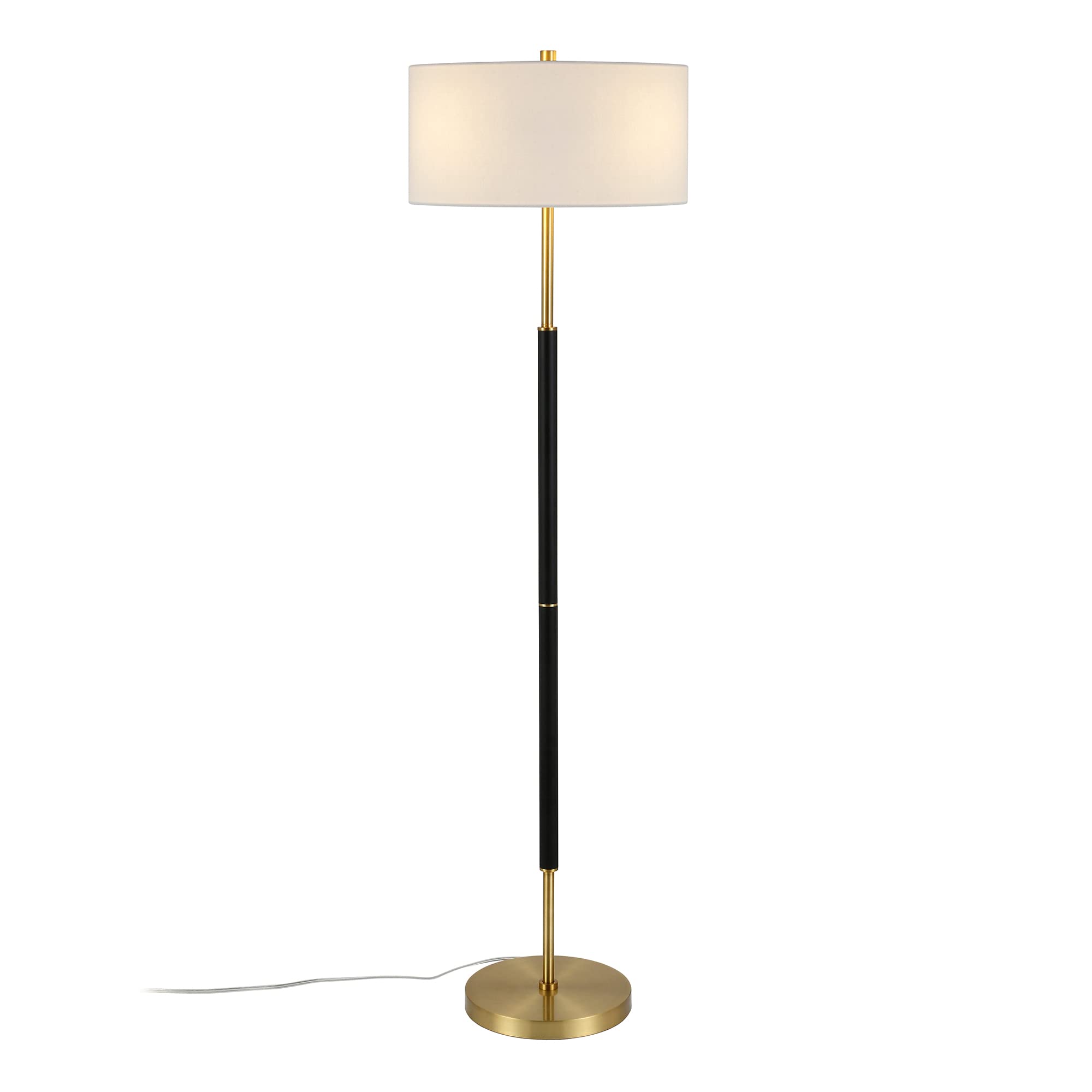 Henn&Hart 2-Light Floor Lamp with Fabric Shade in Matte Black/Brass/White, Floor Lamp for Home Office, Bedroom, Living Room