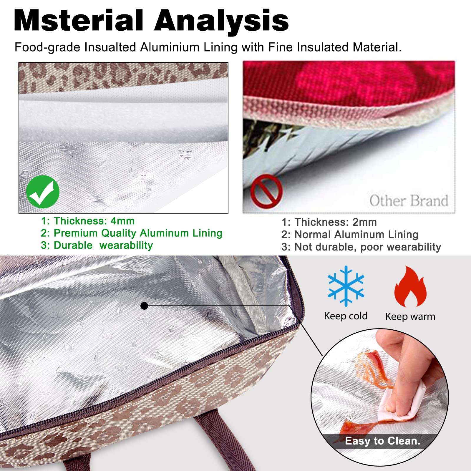 BALORAY Insulated Lunch Bag for Women Men Reusable Lunch Box for Adults, Large Lunch Cooler Tote Bag for Work Office School Picnic (G-197L Brown Leopard)