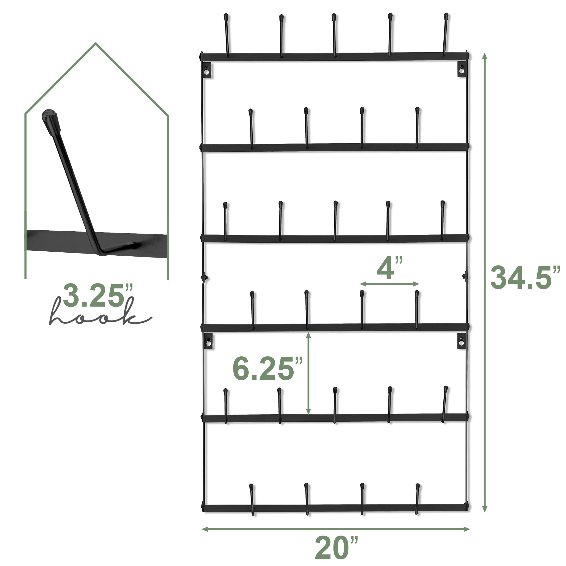 Sorbus Mug Rack Cup Holder - Wall Mounted Home Storage Mug Hooks with 6-Tier Display Organizer for Coffee Mugs, Tea Cups, Mason Jars, and More β Holds 27 Mugs β Black Metal (Large)