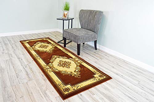 PlanetRugs Glamour Design 206 3D Hand Carved Traditional Rug Oriental Floral 7'9''x10'8'' Brown Chocolate