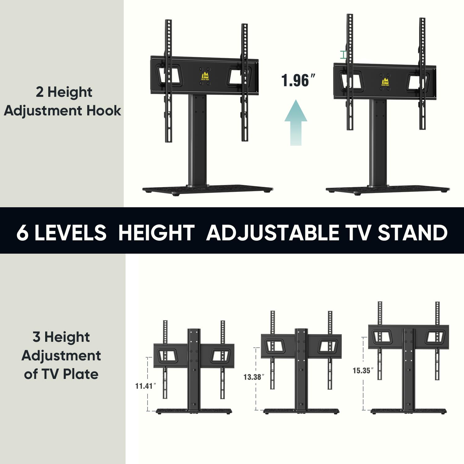 FORGING MOUNT Universal Swivel TV Stand with Tempered Glass Base for 26-55" TVs-Height Adjustment Tabletop TV Base Stand Mount, Holds up to 88lbs, Max VESA 400x400mm
