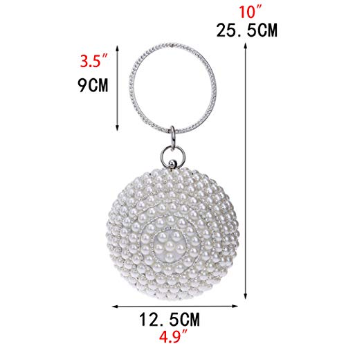Tngan Womens Evening Bag Round Ball Wedding Handbag Artificial Pearl Purse Silvery