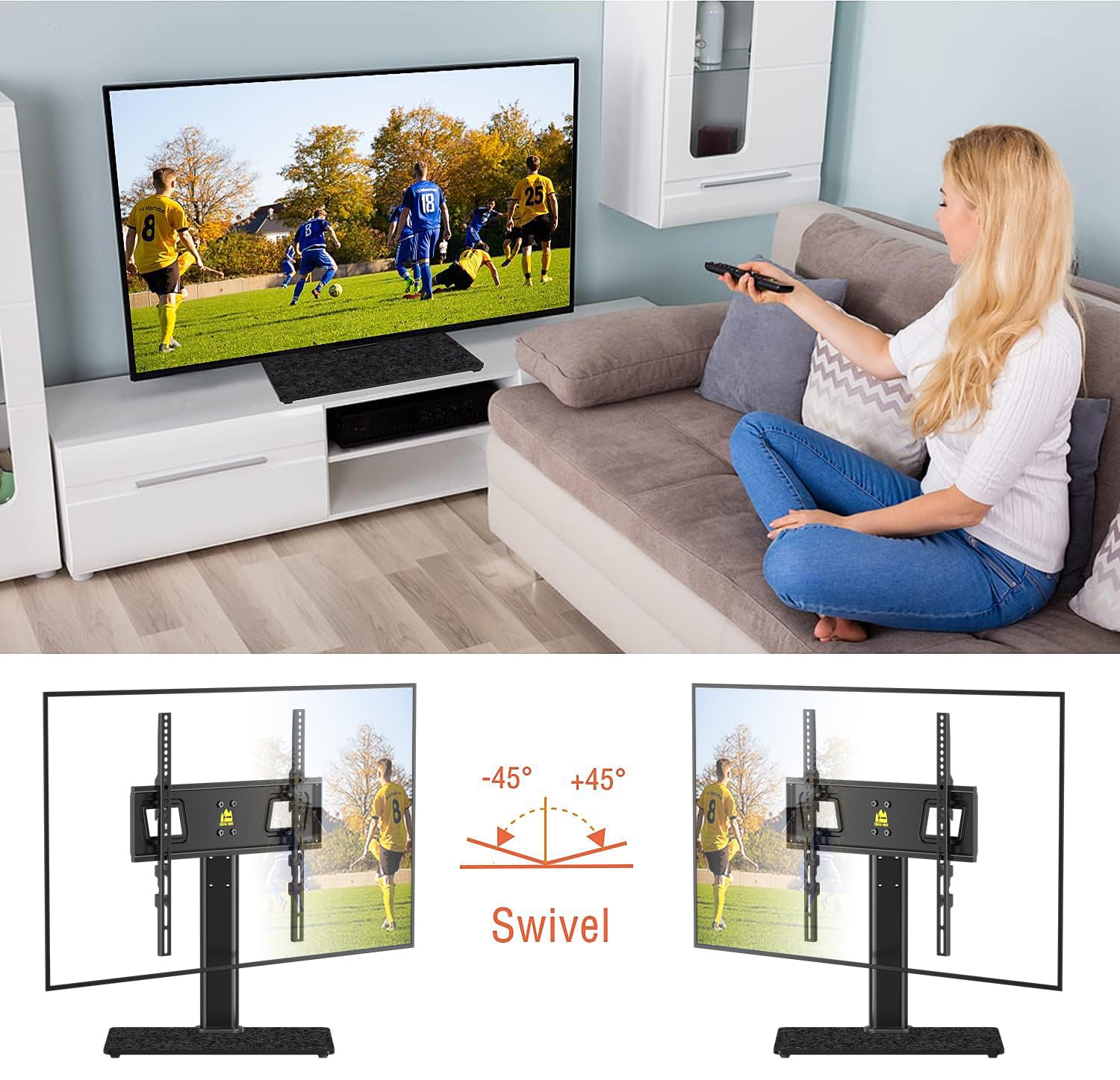 FORGING MOUNT Universal Swivel TV Stand with Tempered Glass Base for 26-55" TVs-Height Adjustment Tabletop TV Base Stand Mount, Holds up to 88lbs, Max VESA 400x400mm