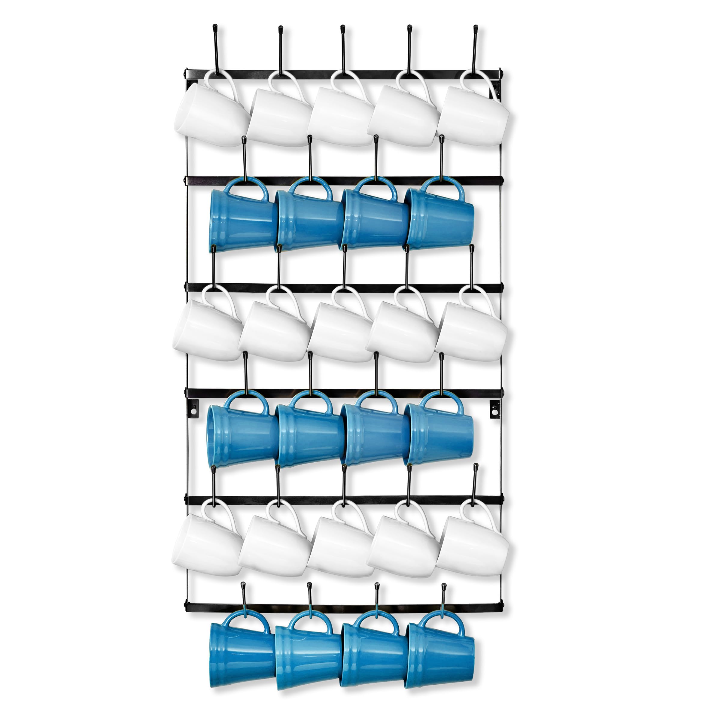 Sorbus Mug Rack Cup Holder - Wall Mounted Home Storage Mug Hooks with 6-Tier Display Organizer for Coffee Mugs, Tea Cups, Mason Jars, and More β Holds 27 Mugs β Black Metal (Large)