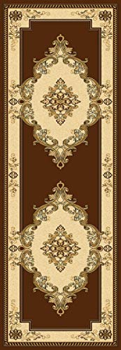 PlanetRugs Glamour Design 206 3D Hand Carved Traditional Rug Oriental Floral 7'9''x10'8'' Brown Chocolate