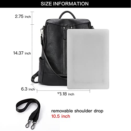 BROMEN Women Backpack Purse Leather Anti-theft Travel Backpack Fashion Shoulder Handbag Black