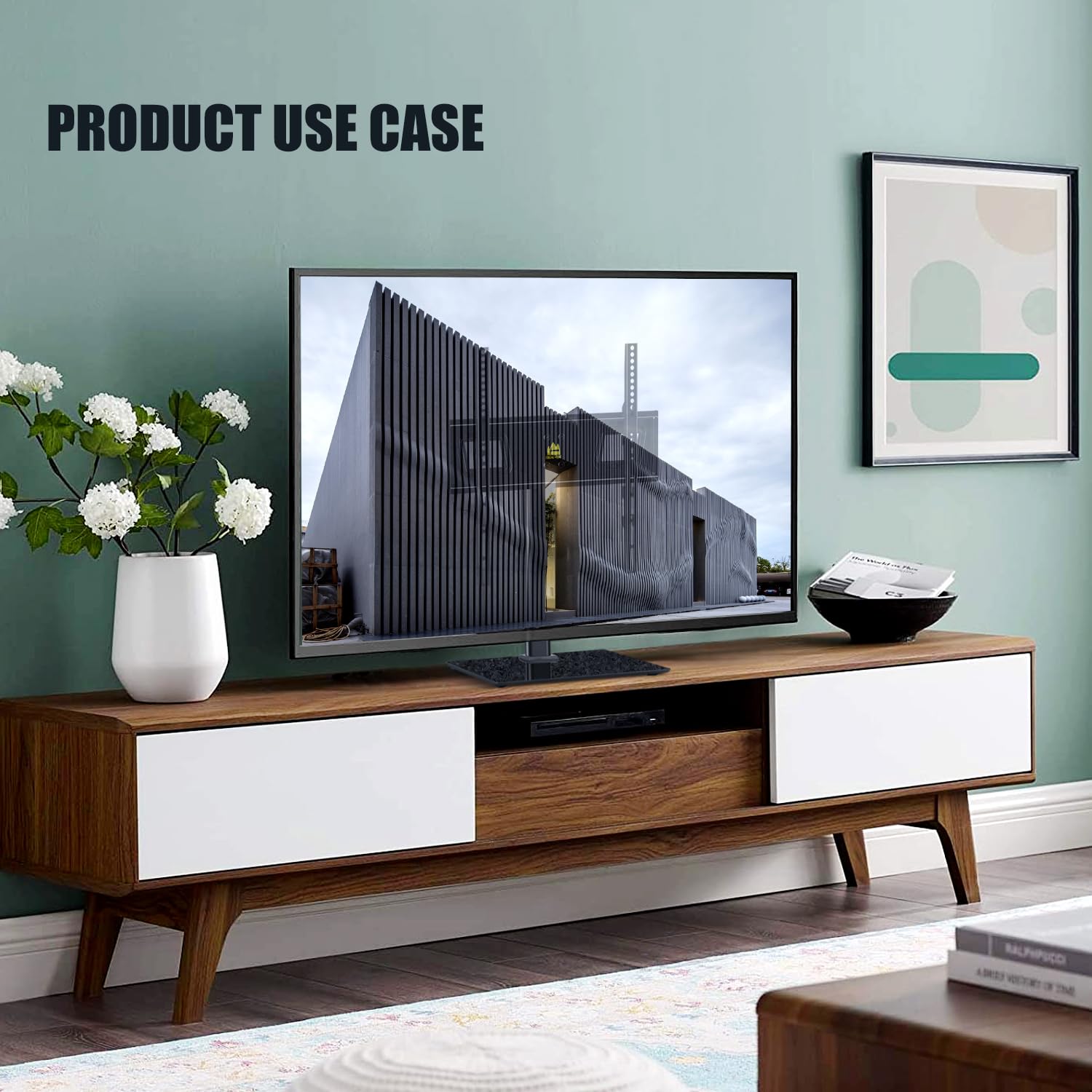 FORGING MOUNT Universal Swivel TV Stand with Tempered Glass Base for 26-55" TVs-Height Adjustment Tabletop TV Base Stand Mount, Holds up to 88lbs, Max VESA 400x400mm