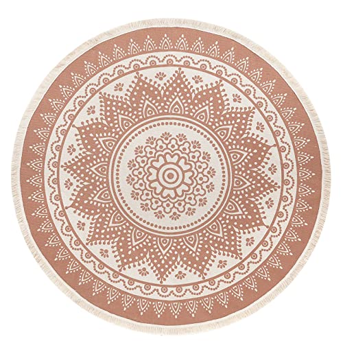 SHACOS 4 Ft Round Rug Boho Mandala Woven Cotton Area Rug Washable Chic Decorative Circle Rug with Tassels for Living Room Bedroom Kids Room (4 ft, Peacock Flower)
