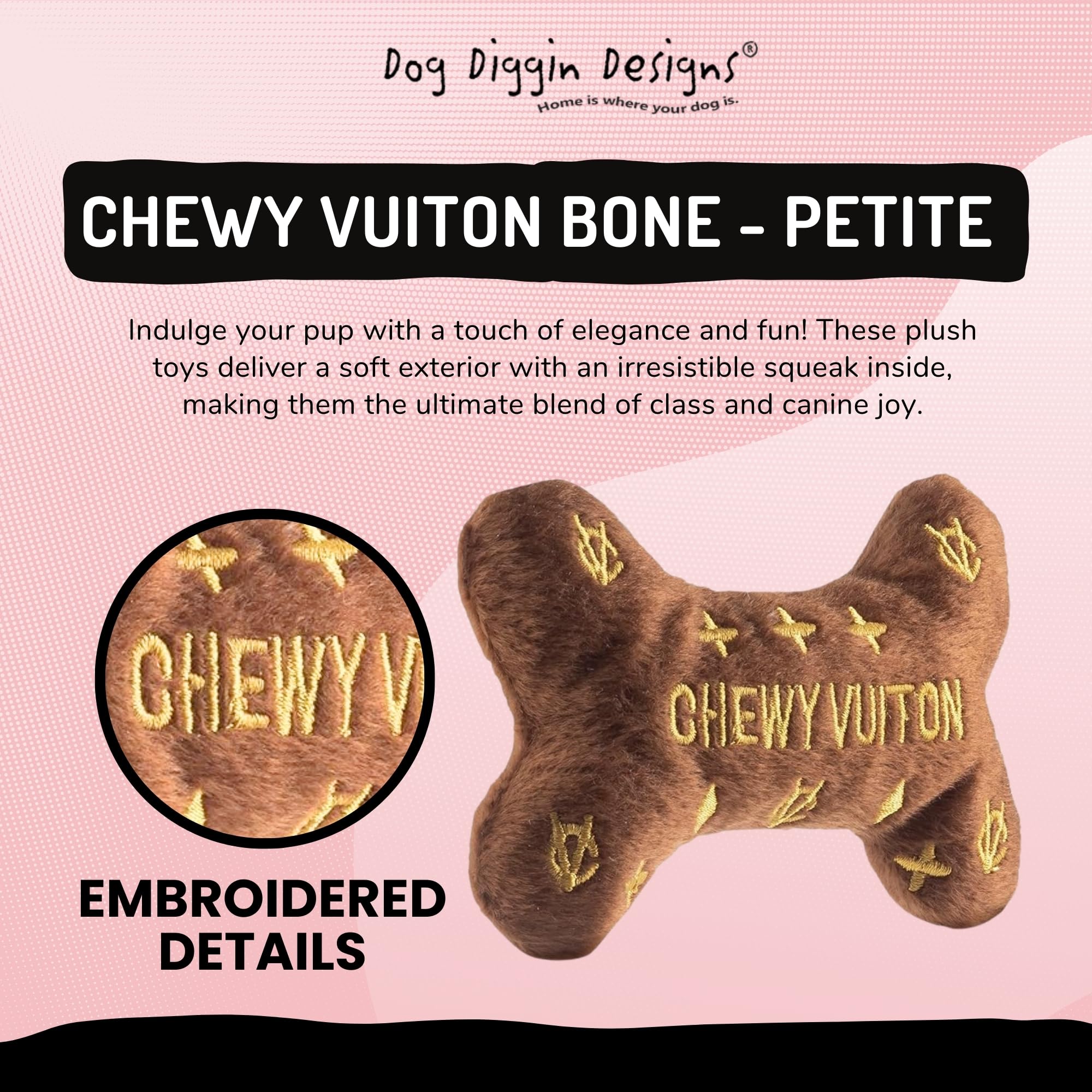 Dog Diggin Designs Runway Pup Collection | Unique Squeaky Plush Dog Toys – Prêt-à-Porter Dog Bones, Balls & More
