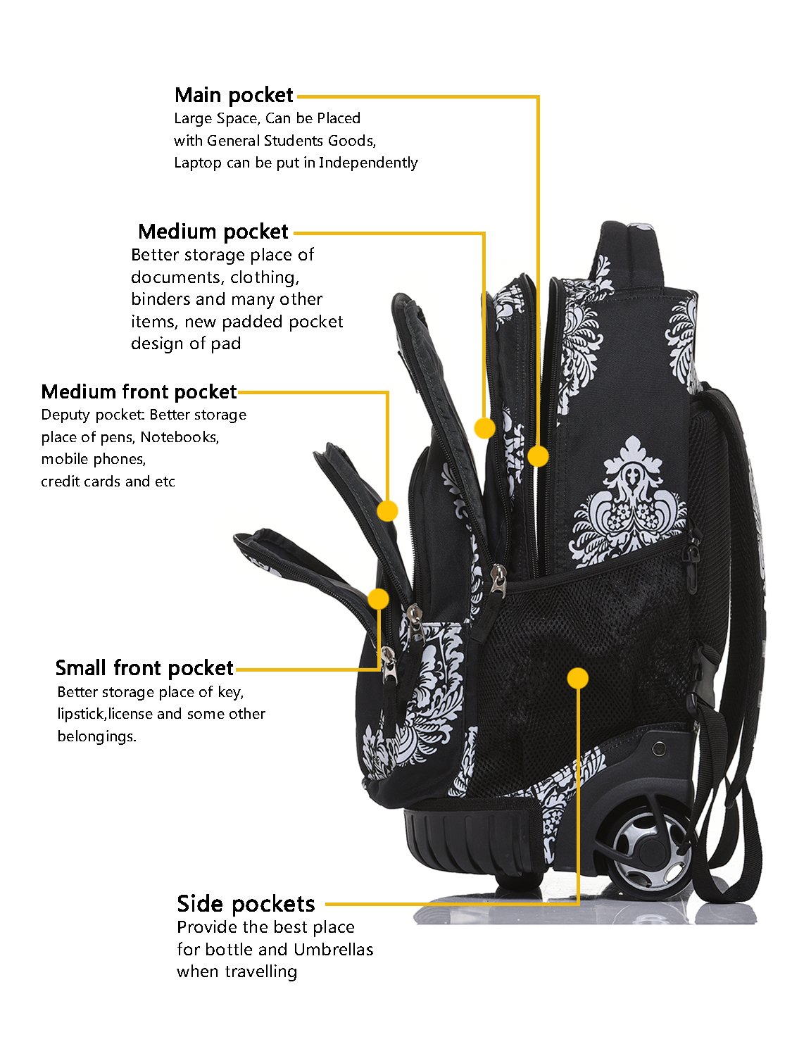Tilami Rolling Backpack 18 inch Boys and Girls Laptop Backpack, Totem