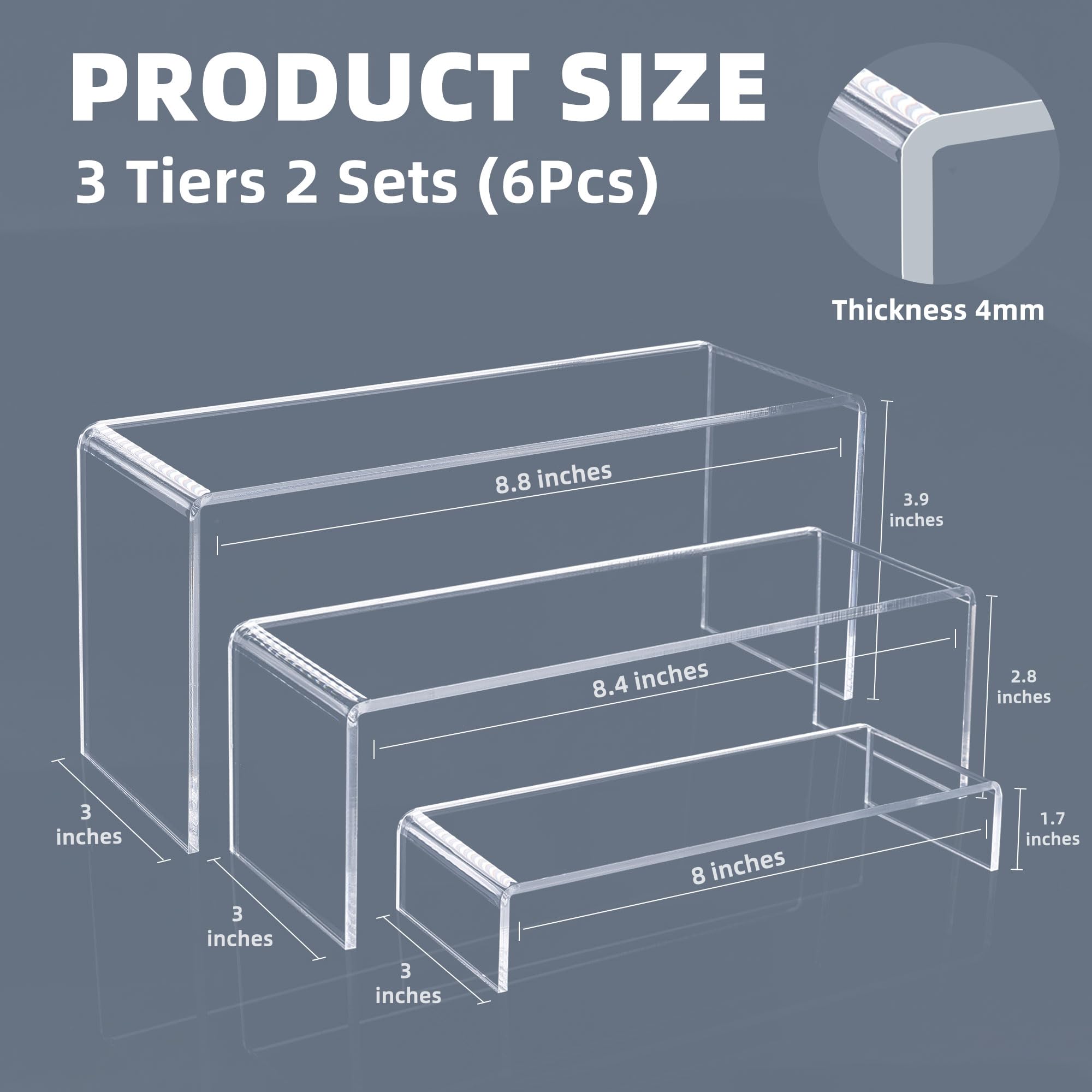 Goabroa Acrylic Display Risers, Clear Rectangle Stands Shelf for Display 6pcs