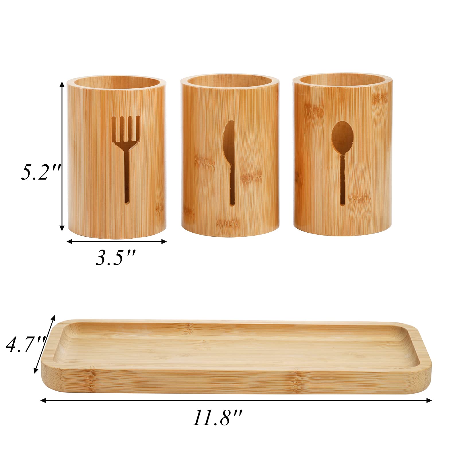 Lyellfe Silverware Holder, Bamboo Utensil Organizer with Tray, Rustic Farmhouse Kitchen Cutlery Flatware Holder Organizer for Spoons, Knives and Forks, Ideal for Kitchen and Restaurant