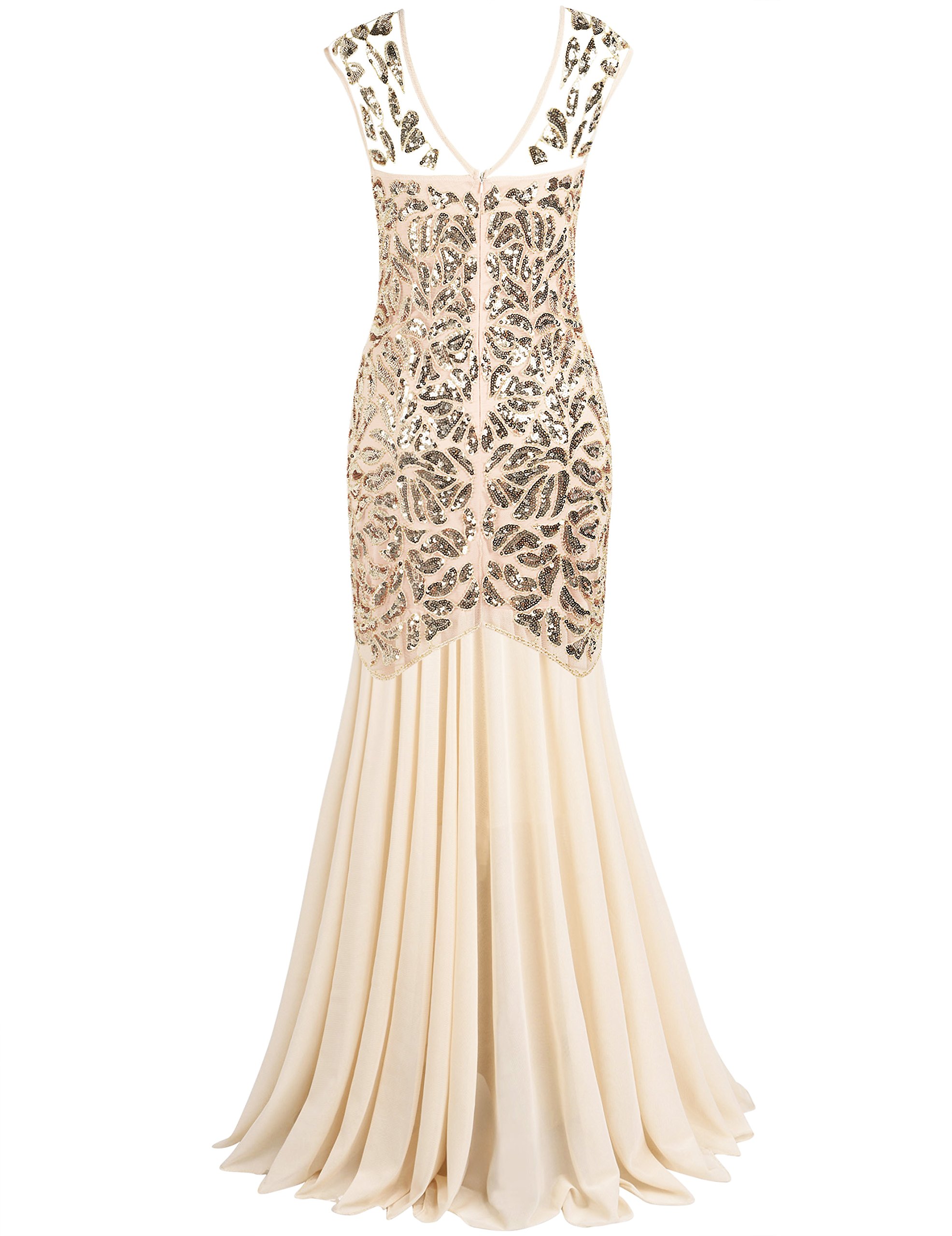 PrettyGuide Women 's 1920s Art Deco Sequin Gatsby Formal Evening Prom Dress L Gold Beige