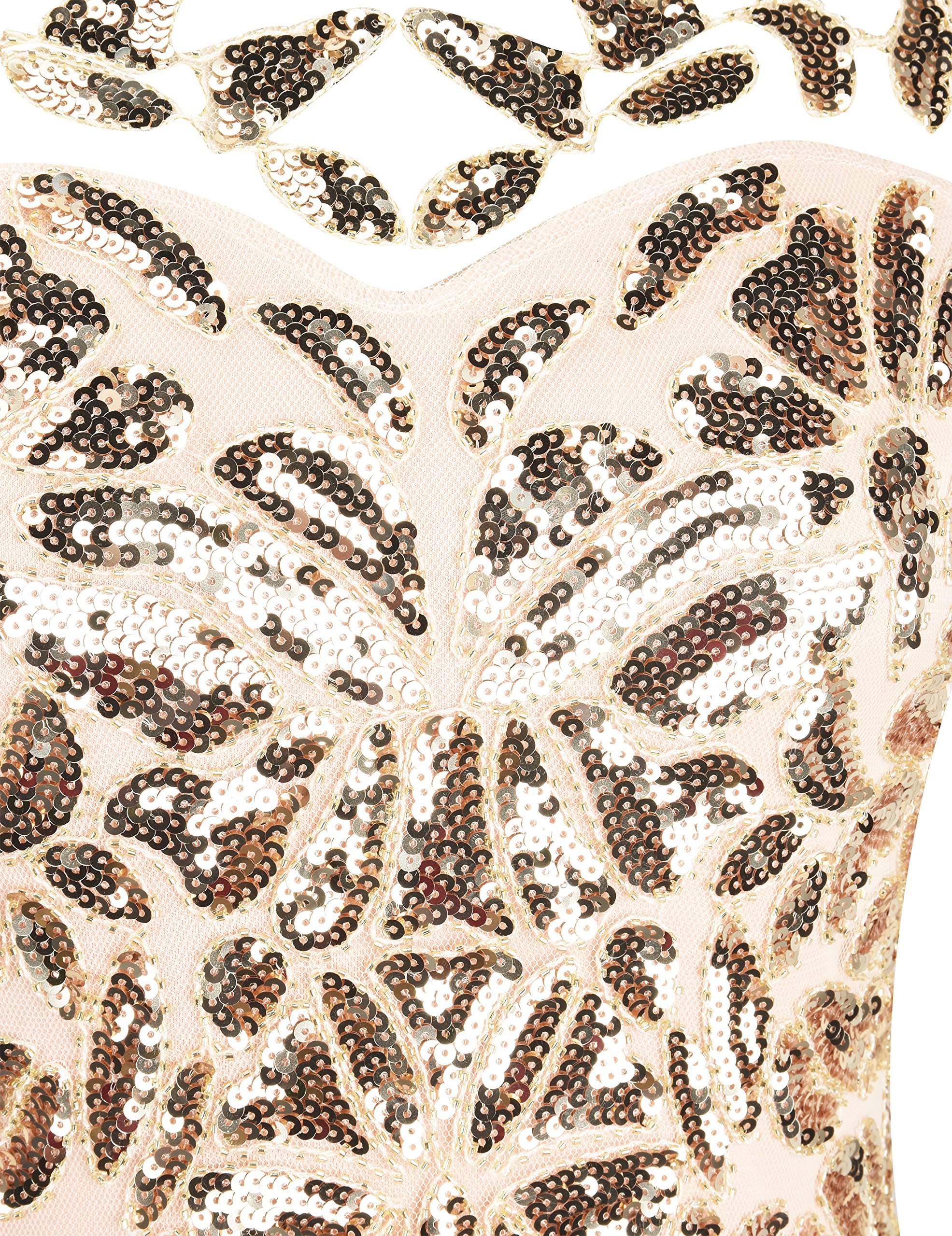 PrettyGuide Women 's 1920s Art Deco Sequin Gatsby Formal Evening Prom Dress L Gold Beige