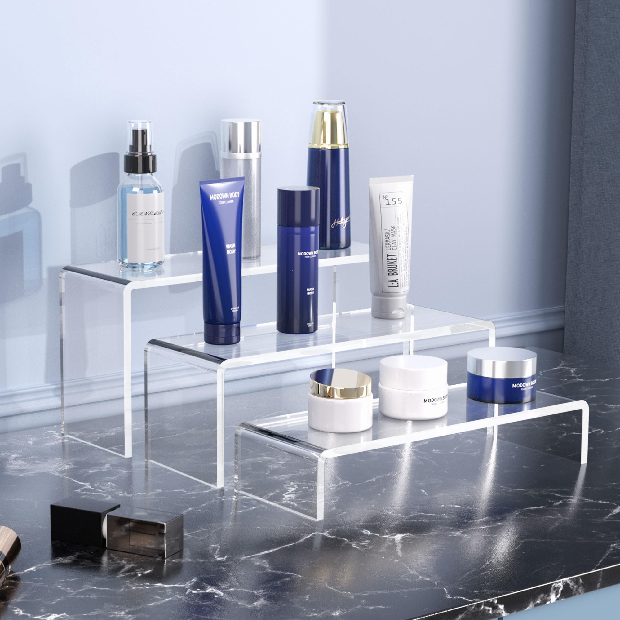 Goabroa Acrylic Display Risers, Clear Rectangle Stands Shelf for Display 6pcs