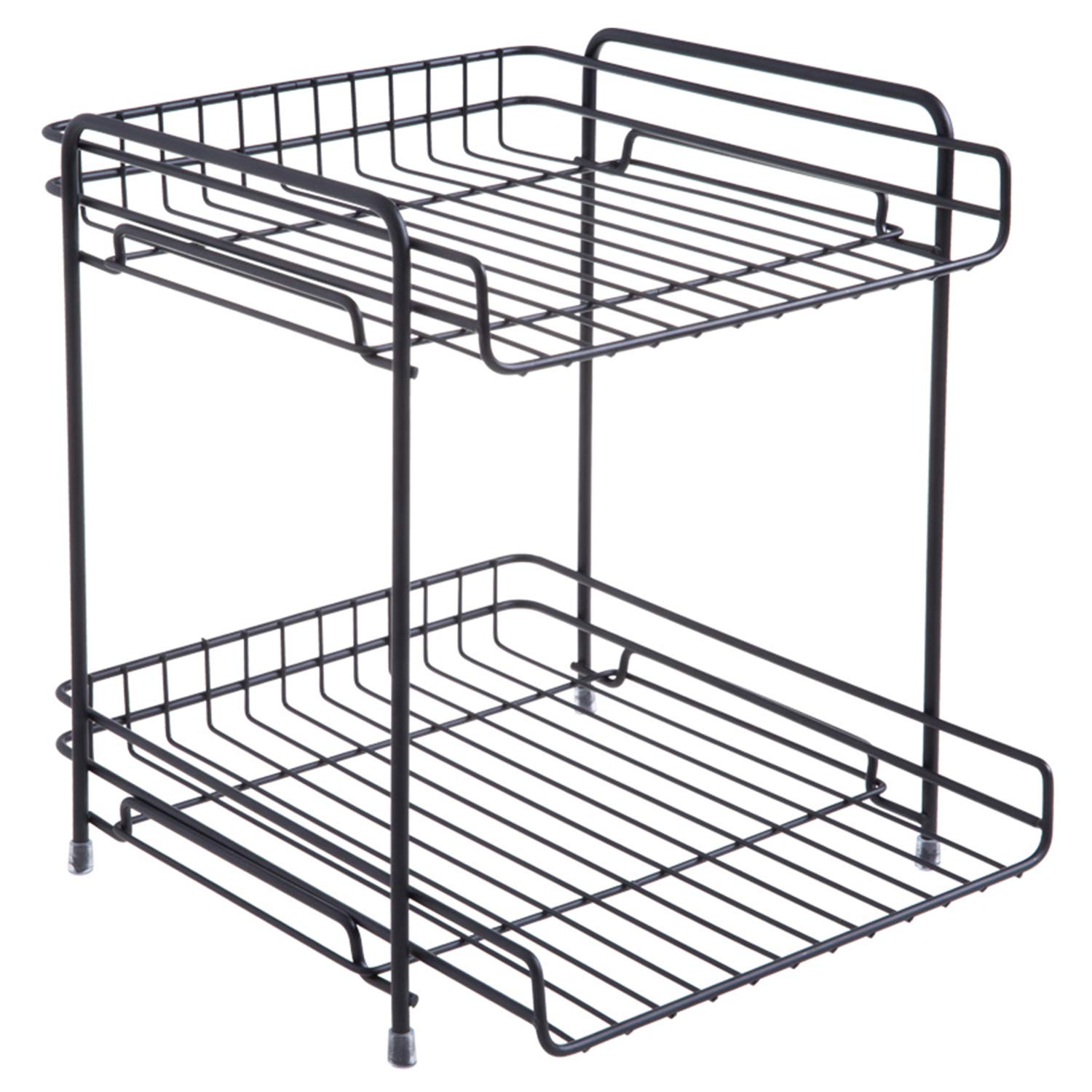 2 Tier Cabinet Organizer, Lainrrew Stackable Under Sink Organizer Mesh Basket Under the Sink Storage Organizer Shelves Rack for Home, Kitchen, Bathroom, Countertop (Black)