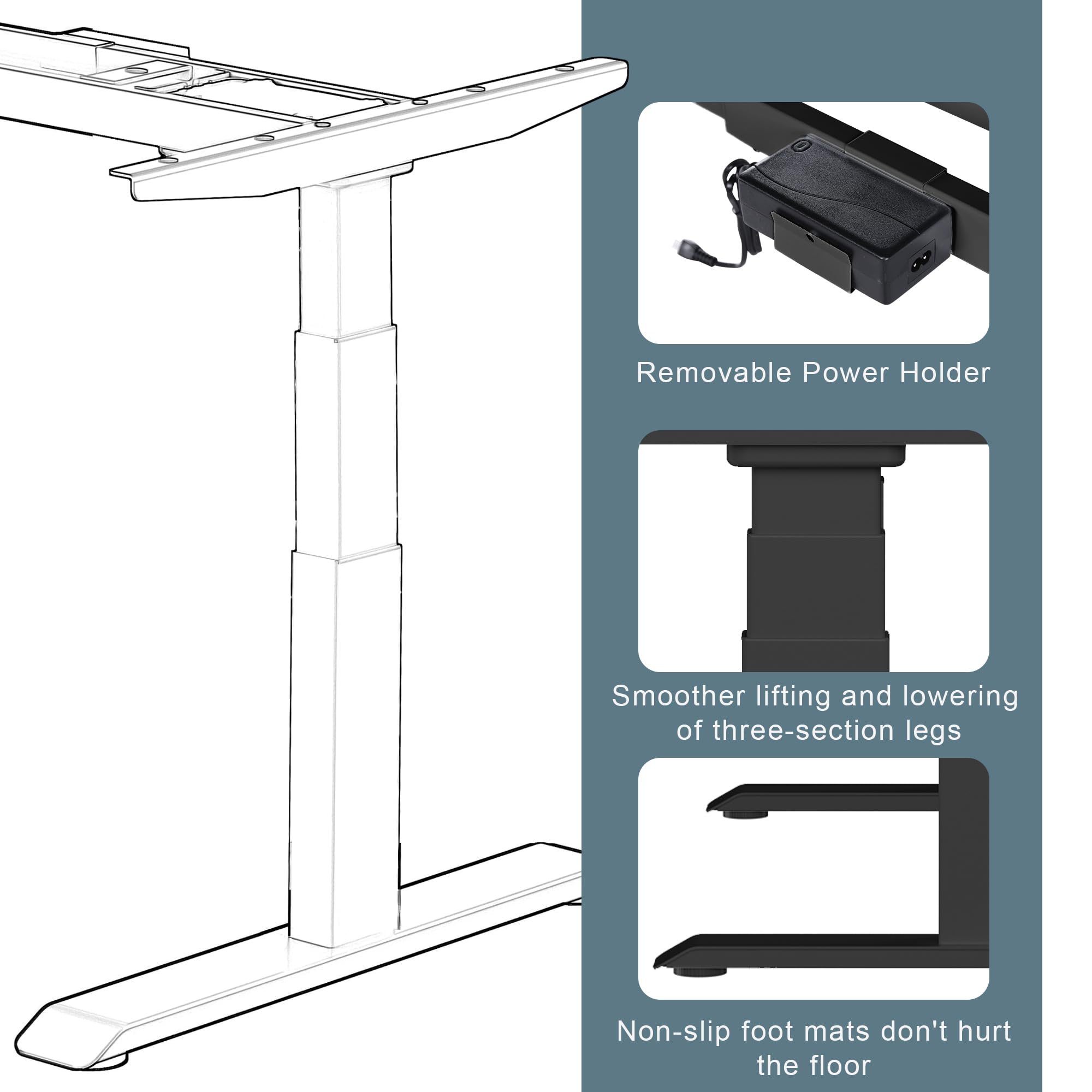 Fromann Electric 3 Tier Legs Dual Motor Desk Base Handset with USB A and C Ports - Sit Stand up Standing Height Adjustable Desk Frame for Home and Office AKB01