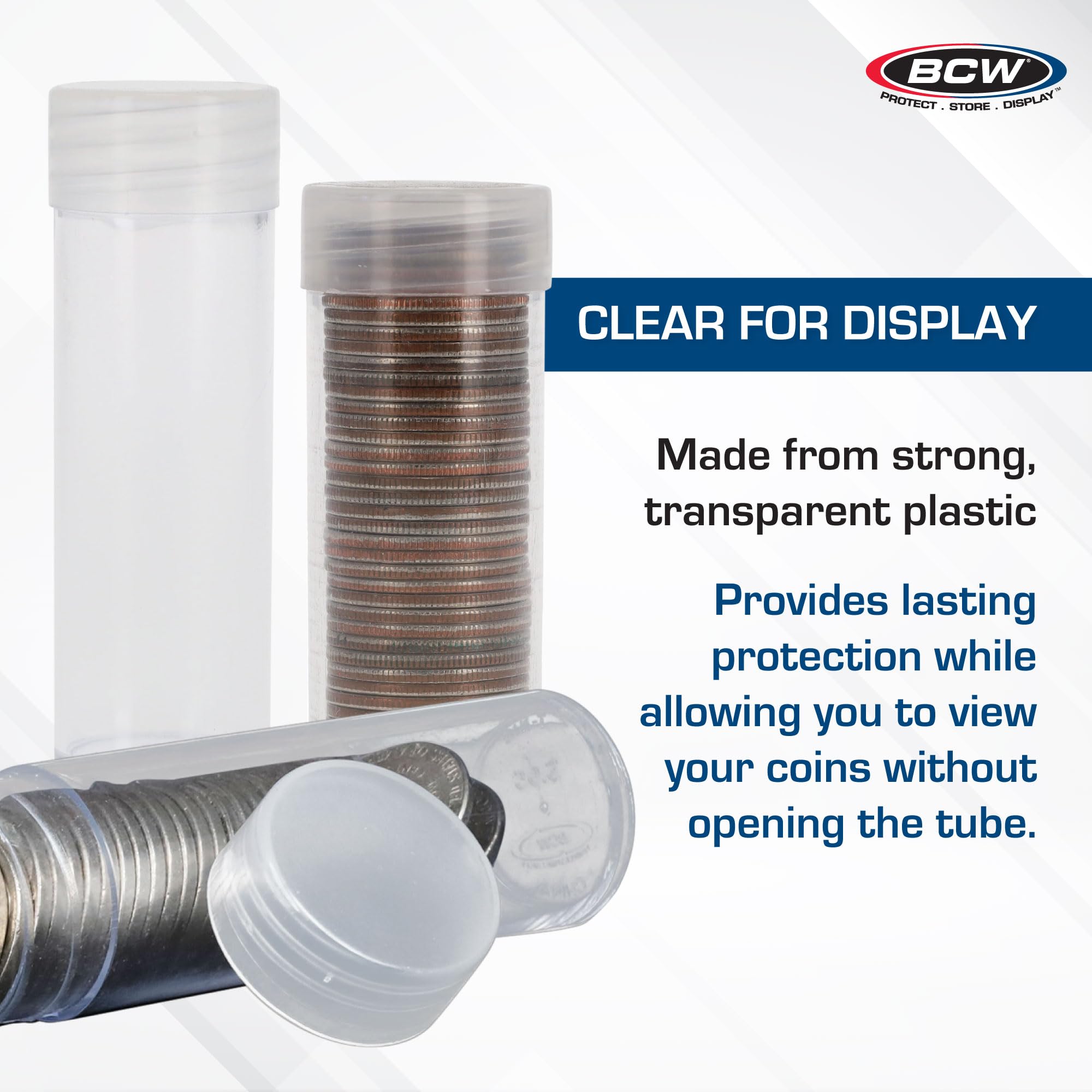 BCW Clear Quarter Coin Tubes with Screw-On Cap, Each Holds 40 Quarters (10-Tubes Total)