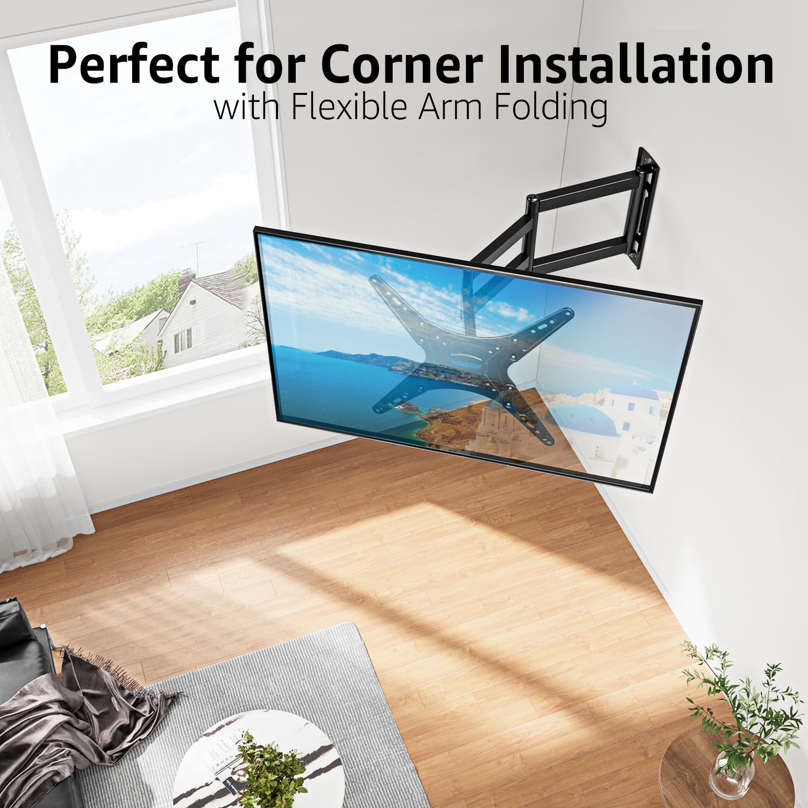 MOUNTUP Corner TV Wall Mount 30 inch Long Arm TV Mount for Most 26"-60" TVs, Full Motion TV Mount Articulating Wall Mount TV Bracket Max VESA 400x400mm, Smoothly Extendable, Holds up to 77 lbs MU0057