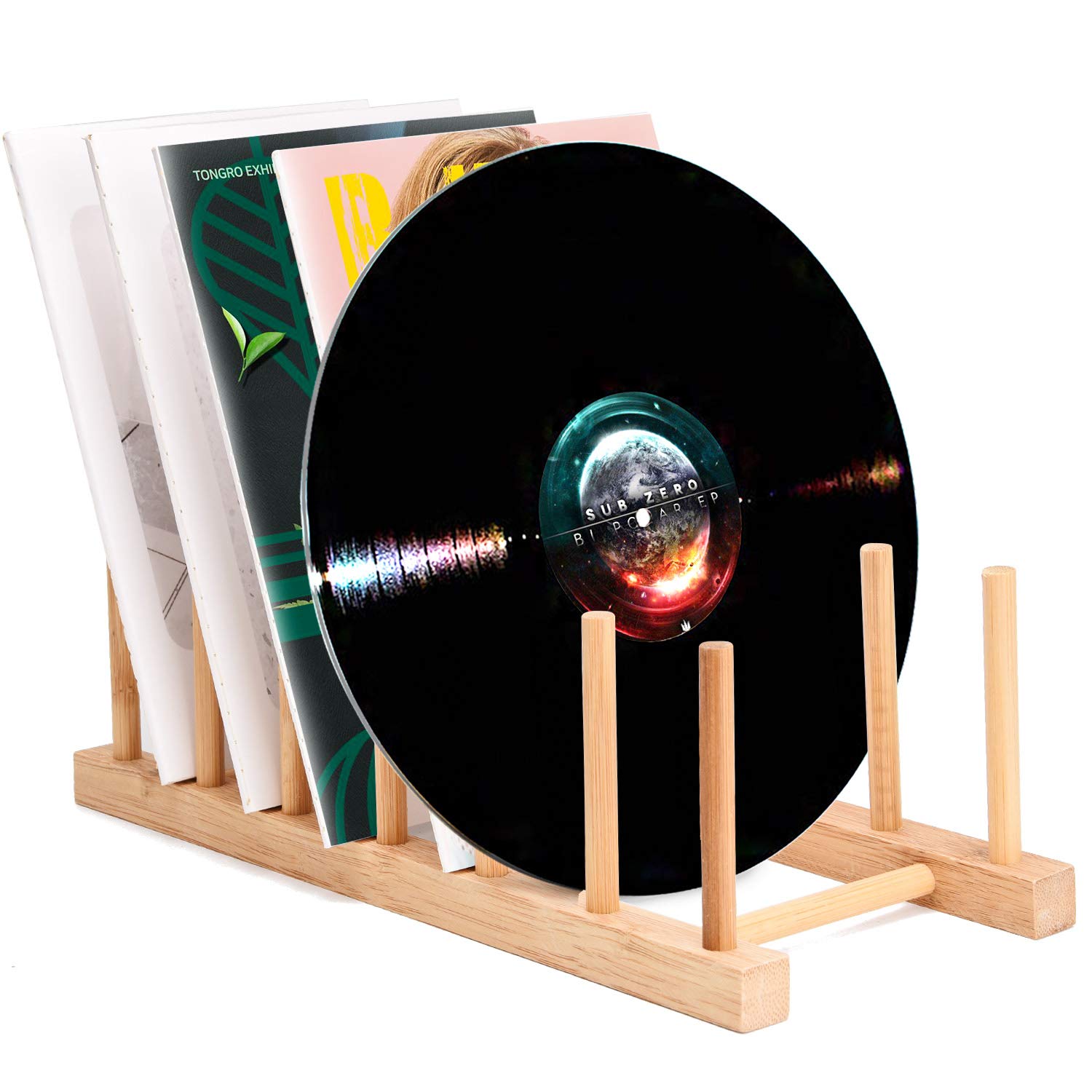 Vinyl Record Storage Holder Stand Rack Eco Friendly Wooden CD Display Stand, Stackable Modern CD Holder Portable Countertop Desktop Magazine Rack Record Storage Shelf - for 12" and 7" Recor