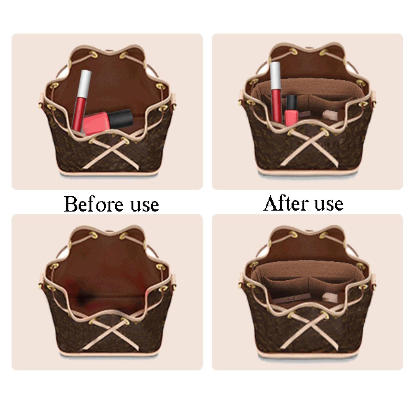 Lckaey Purse Organizer for NOE inner bag NOE BB bucket bag Petit NOE NM storage bag small zipper insert3053khaki-L