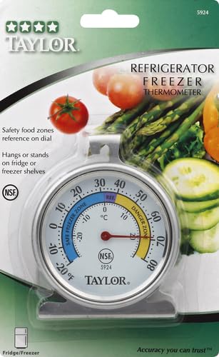 Taylor Precision Products 5924 Large Dial Kitchen Refrigerator and Freezer Kitchen Thermometer, 3 Inch Dial,Silver