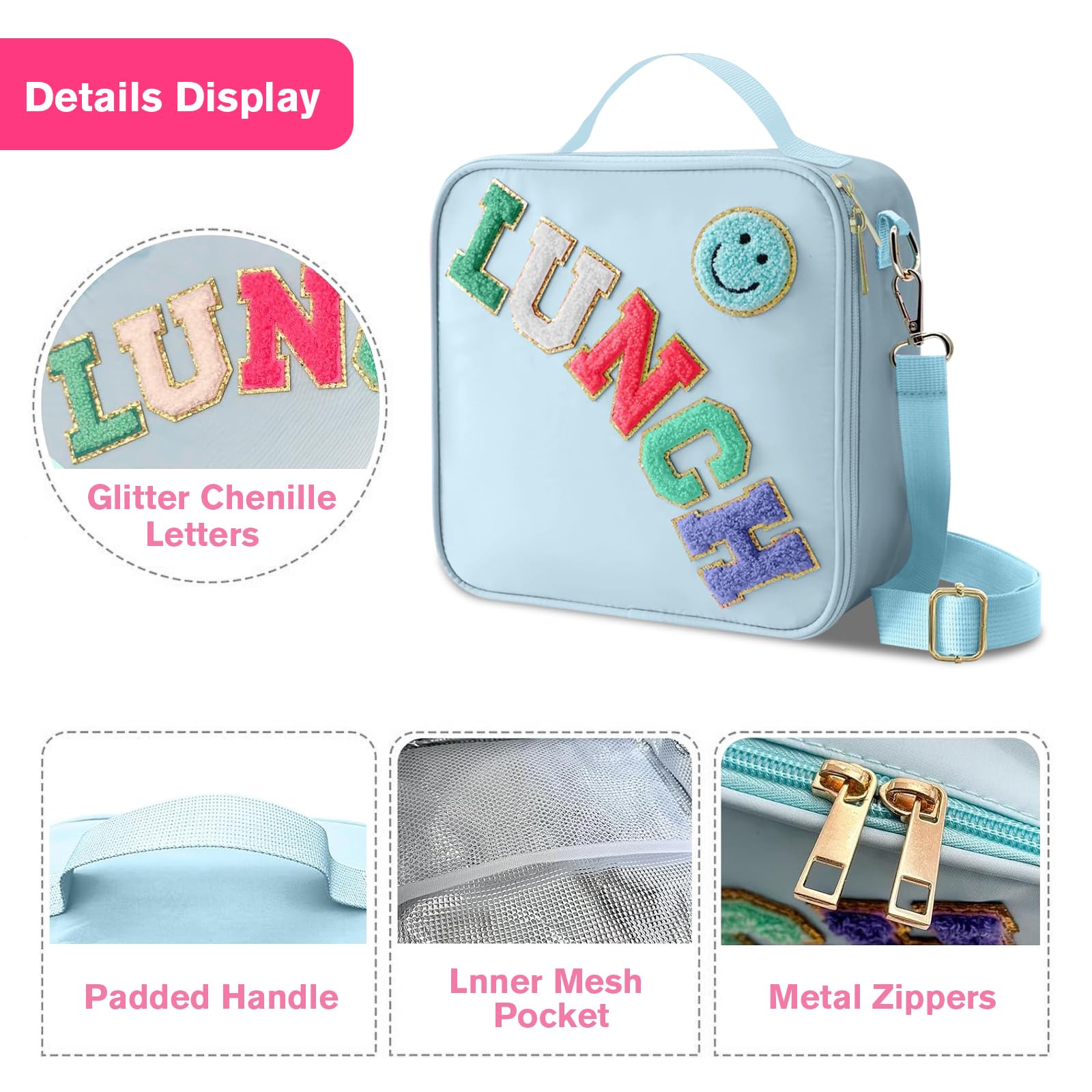CCidea Lunch Box for Men Women Adults, Portable Insulated Lunch Bag for Office Work School, Reusable Zippered Bento Lunch Box for Kids (Tiffany Blue)