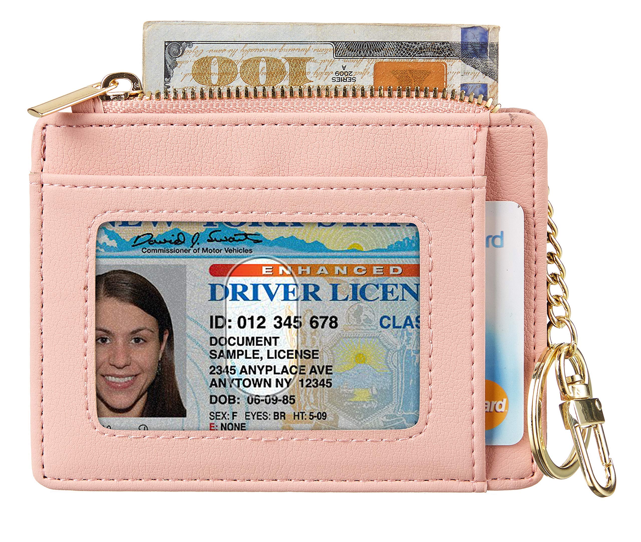 Sodsay Card Case Slim Front Pocket Wallet for Women Credit Card Holder with Keychain(Smooth Pink Lotus)