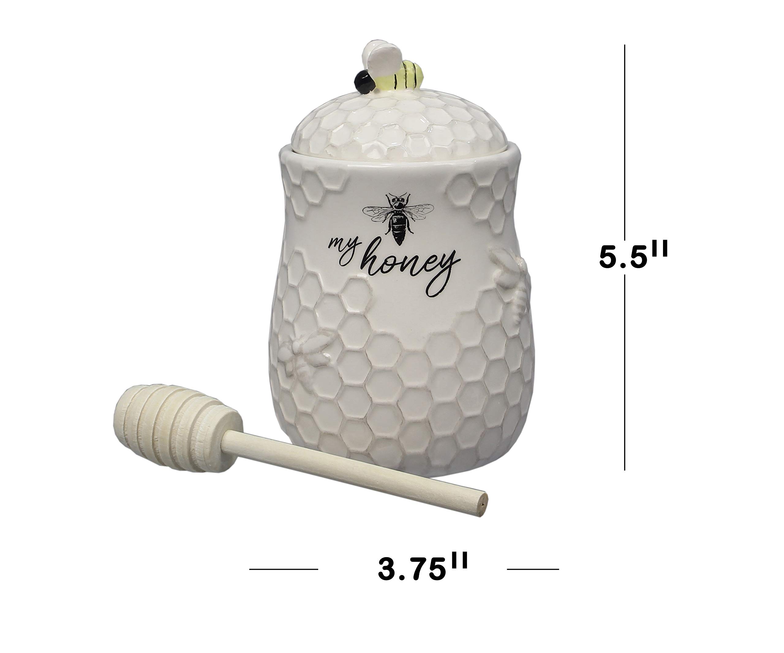 Young's Inc. Ceramic Honey Jar with Wooden Honey Dipper - Farmhouse Kitchen Decor - Tea Accessories
