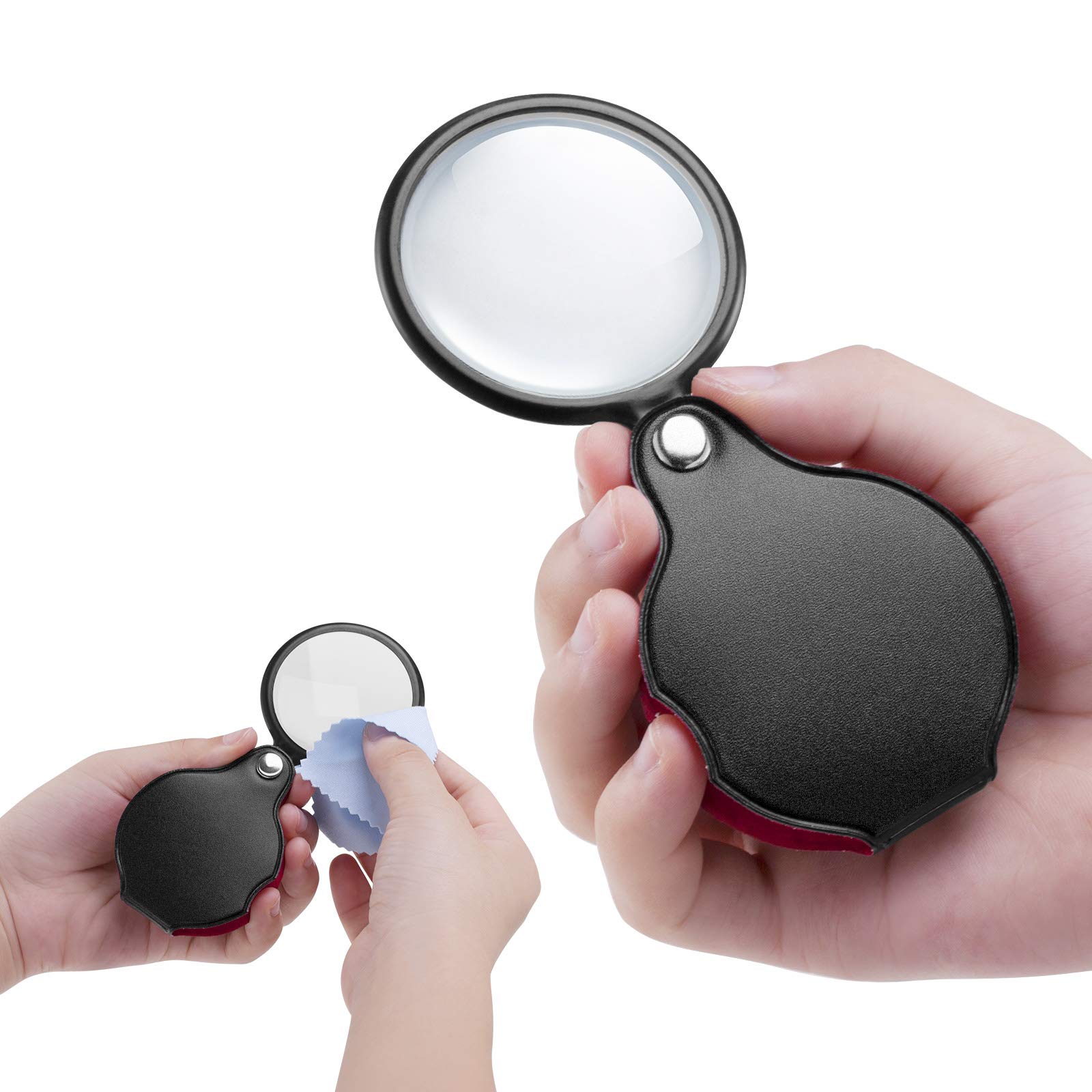 2PCS Upgrade 10X Small Magnifying Glasses for Kids/Senior, Pocket Magnifier for Reading/Close Work, Mini Folding Magnifying Magnify Glass with Protective Sheath, Ideal for Repairing/Hobby/Coins, 1.96"