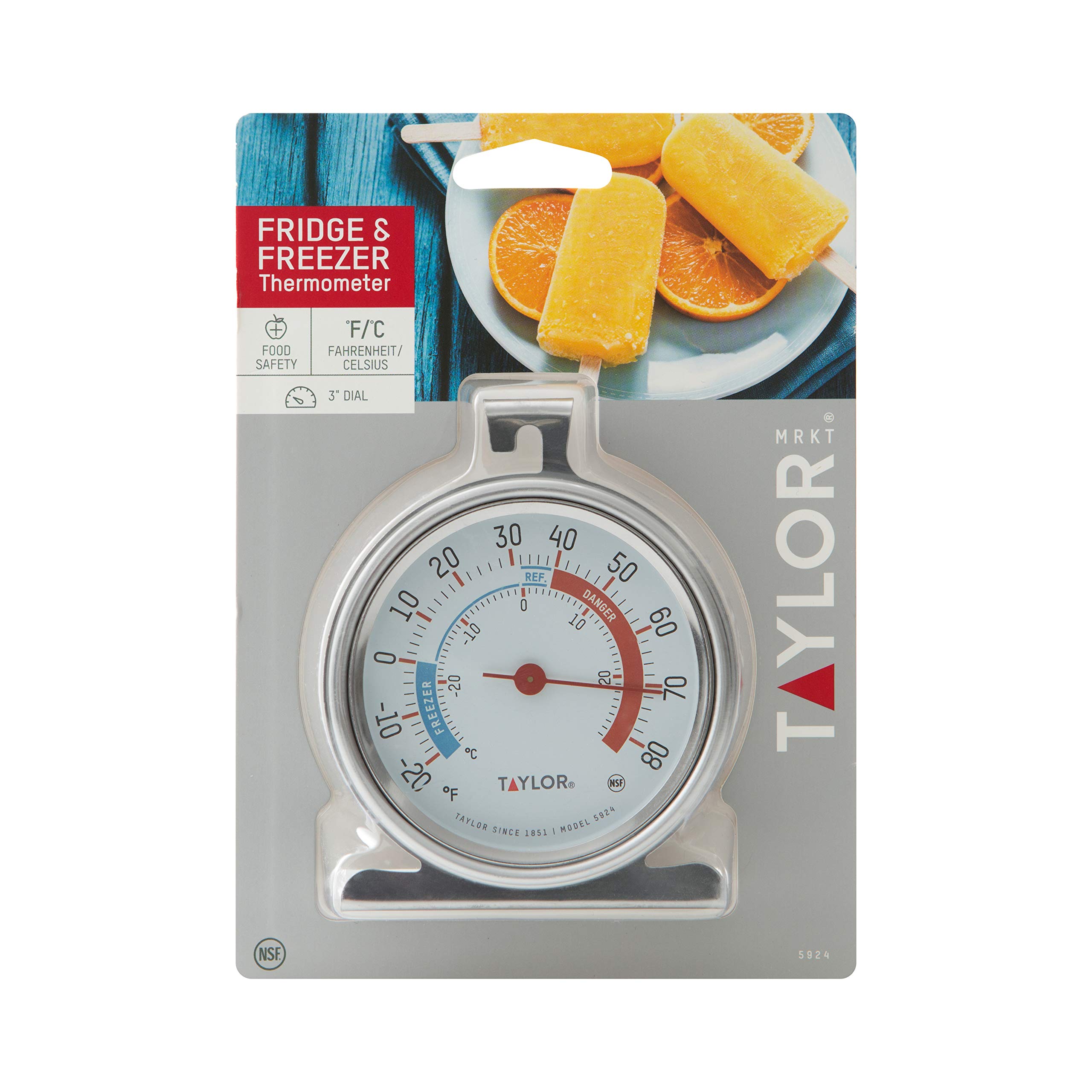 Taylor Precision Products 5924 Large Dial Kitchen Refrigerator and Freezer Kitchen Thermometer, 3 Inch Dial,Silver
