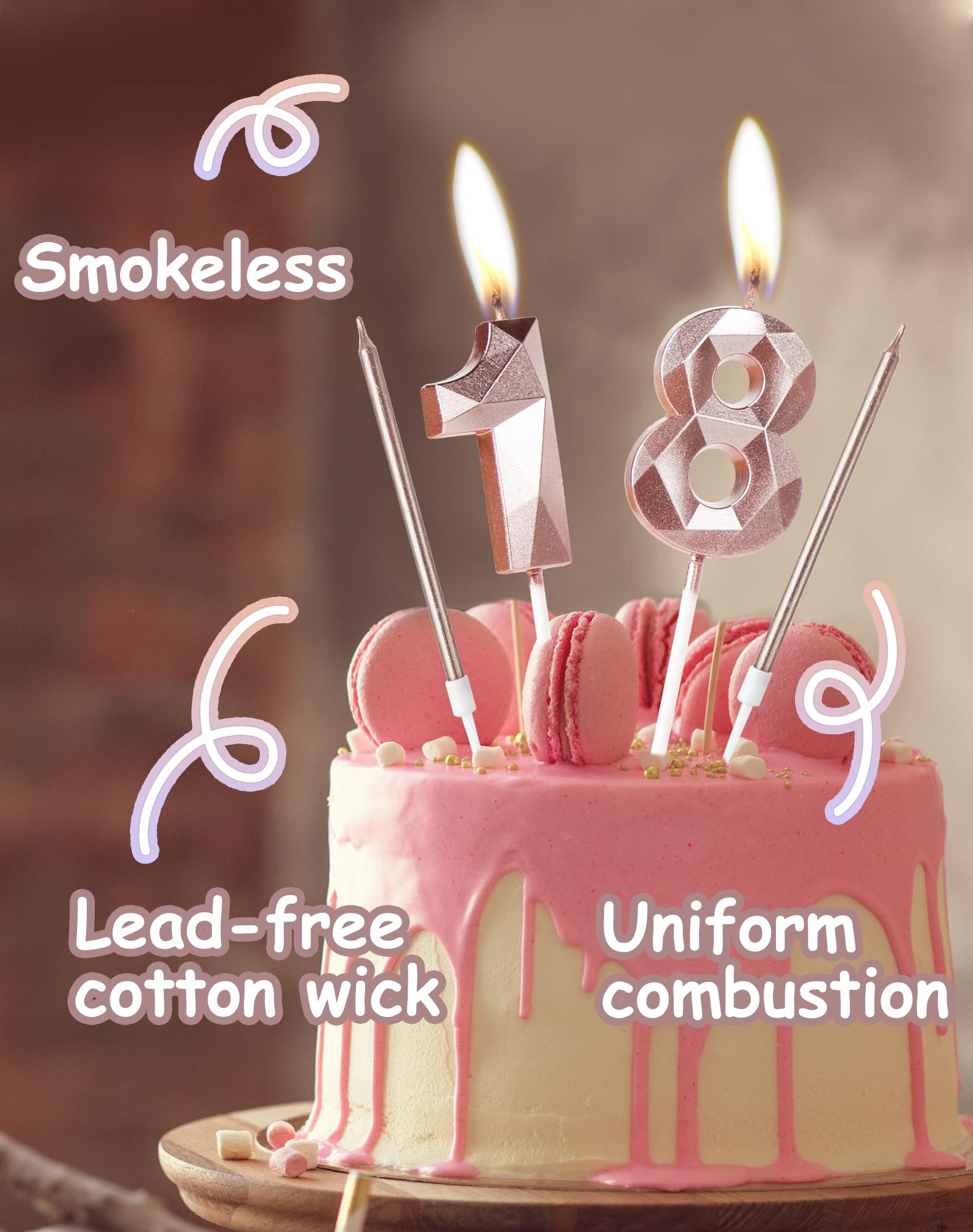 Rose Gold Birthday Candles Number 60 Candle with 6pcs Long Birthday Candles, Birthday Candles for Cake,60th Birthday Party Decorations Women Men Cake Topper Wedding Anniversary Celebration Supplies