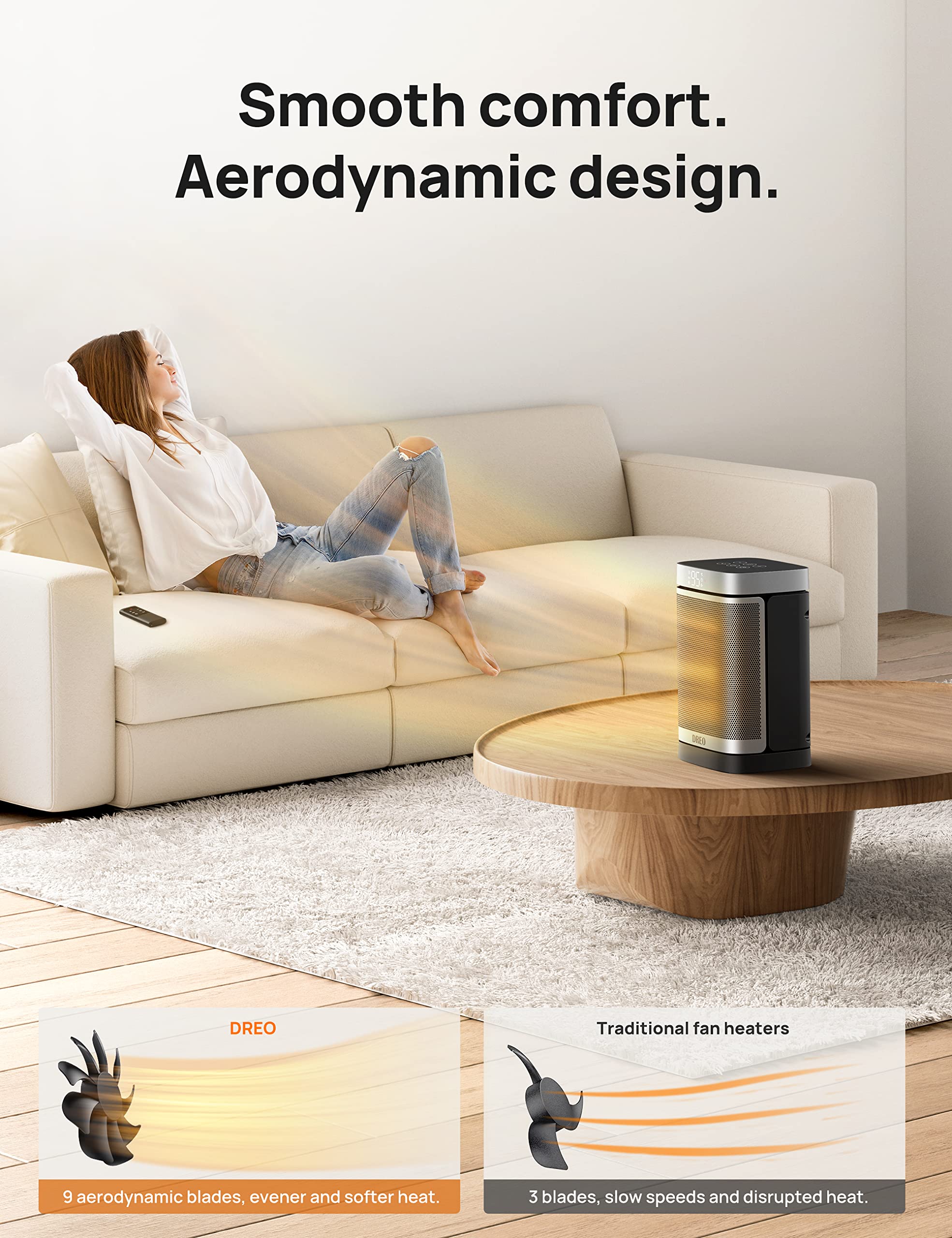 Dreo Space Heaters for Indoor Use, Atom One Portable Heater with 70°Oscillation, 1500W PTC Electric Heater with Thermostat, Fast Safety Heat, Remote, 1-12h Timer, Upgraded Small Heater for Office Home