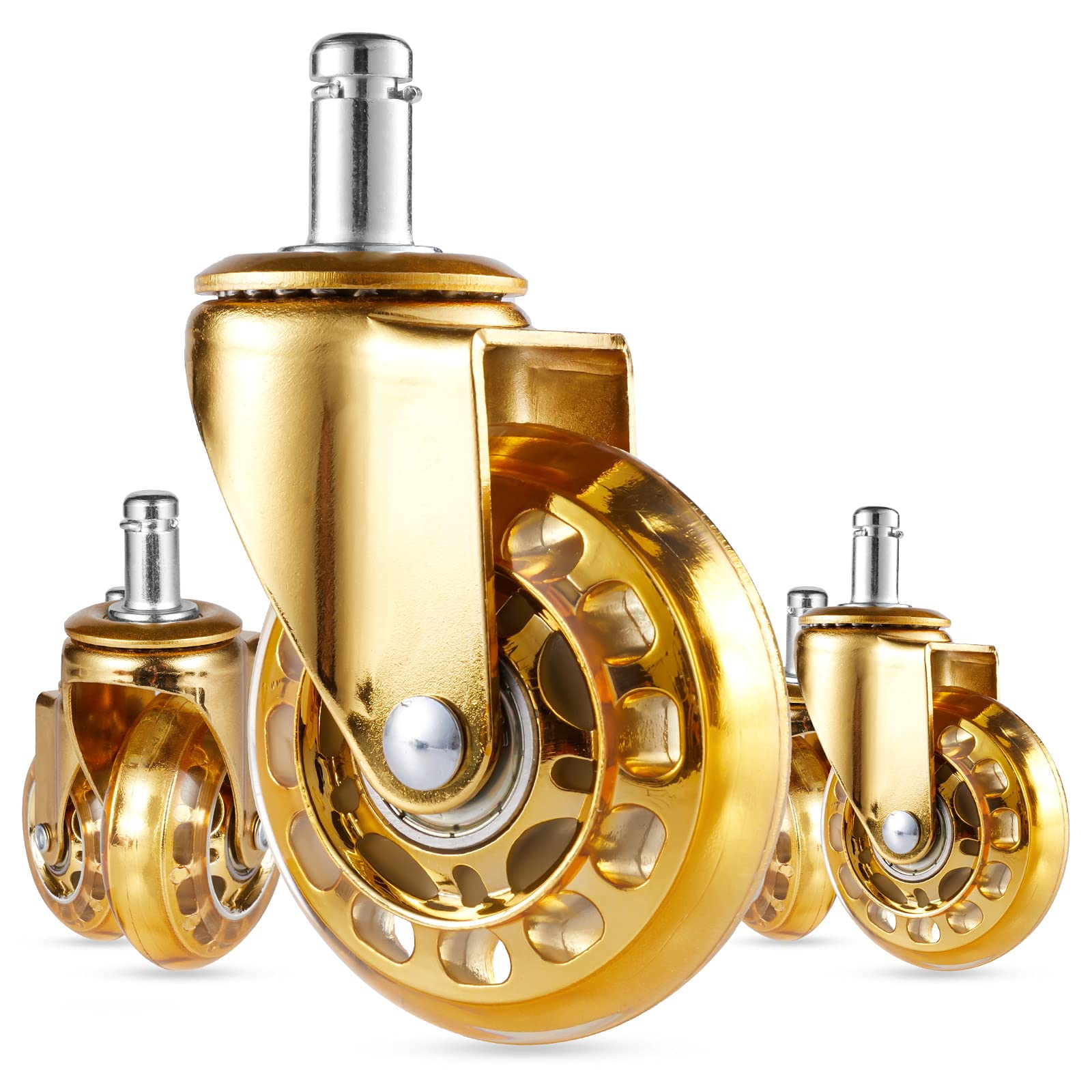 Office Chair Wheels Replacement,(Set of 5) 2.5'' Office Caster Wheels Smooth Rolling Heavy Duty Casters Safe for All Floors Including Hardwood - Universal Stem 7/16 Inch, Gold
