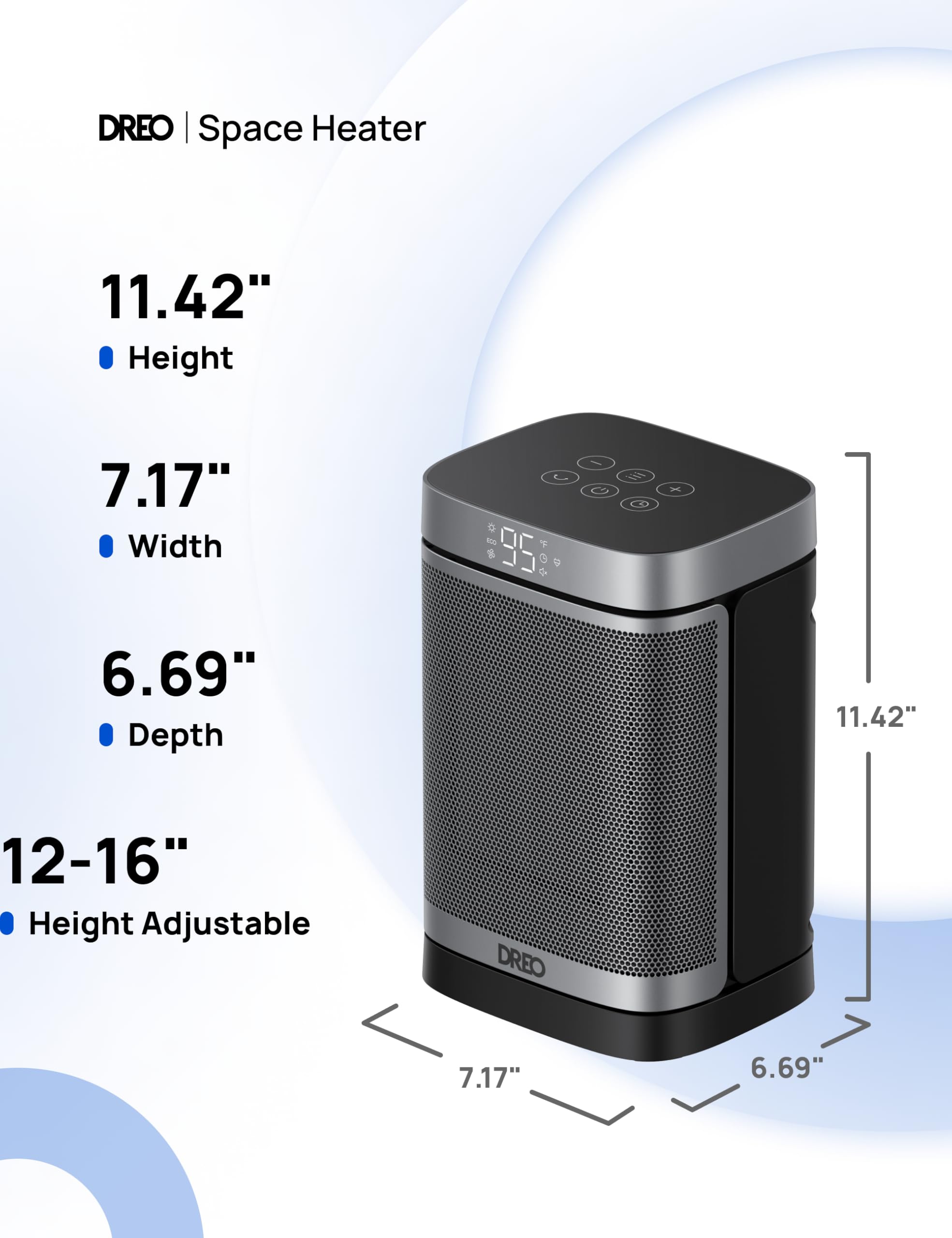 Dreo Space Heaters for Indoor Use, Atom One Portable Heater with 70°Oscillation, 1500W PTC Electric Heater with Thermostat, Fast Safety Heat, Remote, 1-12h Timer, Upgraded Small Heater for Office Home