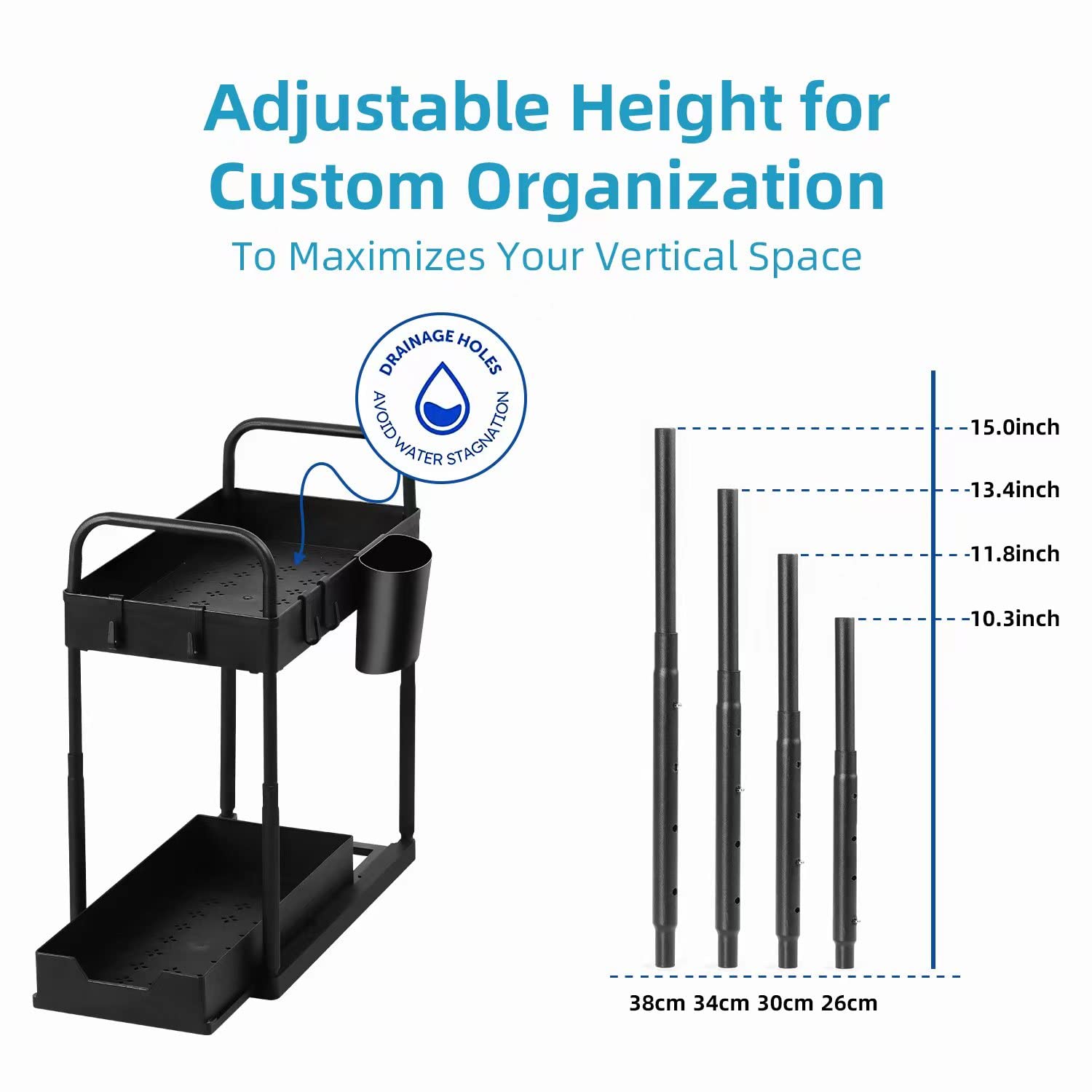 Under Sink Organizer 2 Pack 2 Tier Under The Sink Organizer Adjustable Height Bathroom Organizer Under Sink With Hanging Cups Under Kitchen Sink Organizers And Storage