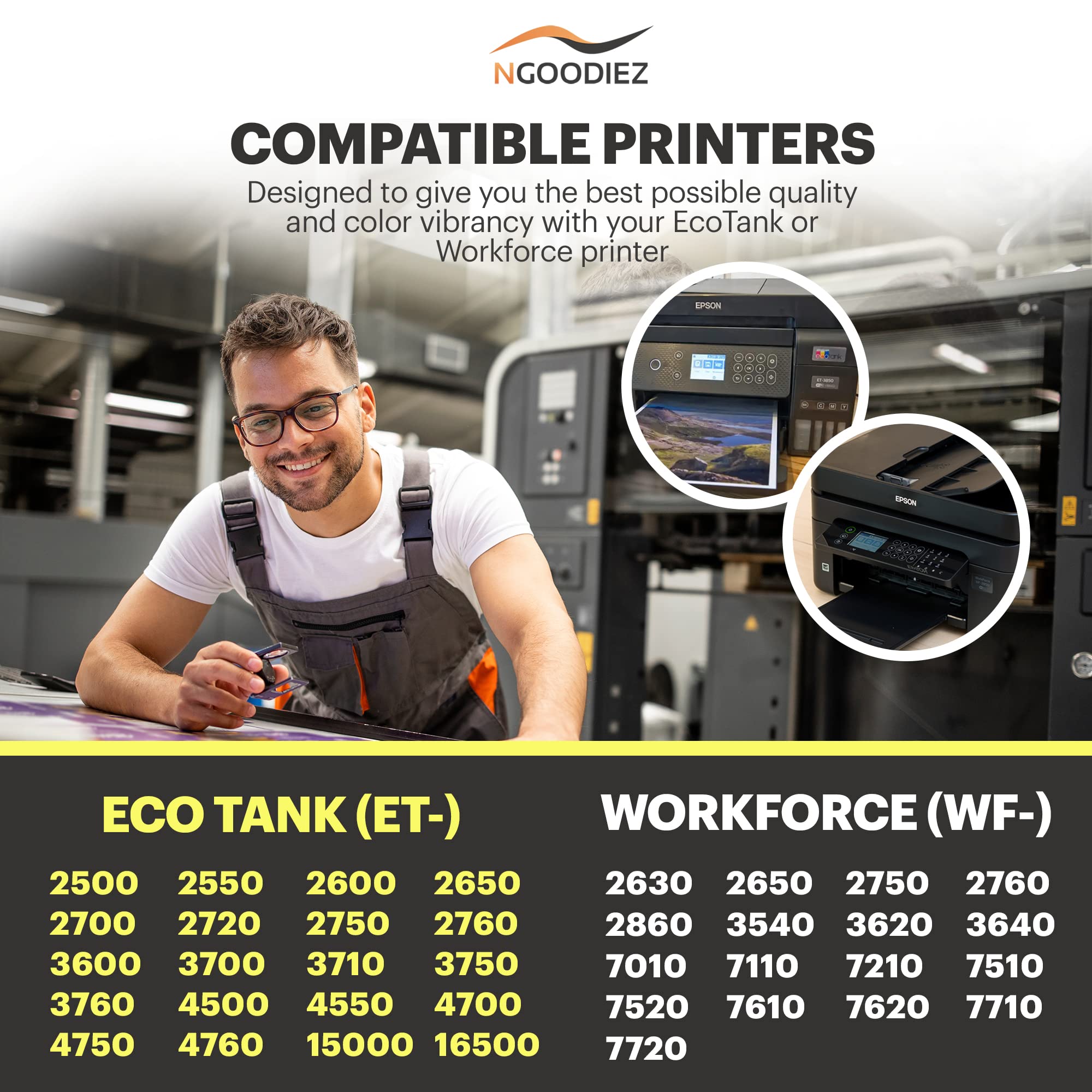NGOODIEZ Eco Solvent Ink Auto-Fill Water Based Ink, Conversion Kit Refill Ink for Epson EcoTank & Workforce Printers - Ideal for HTV, Vinyl Stickers, Decals, T-Shirts, Mugs (1B/1C/1M/1Y, 4x70ml)