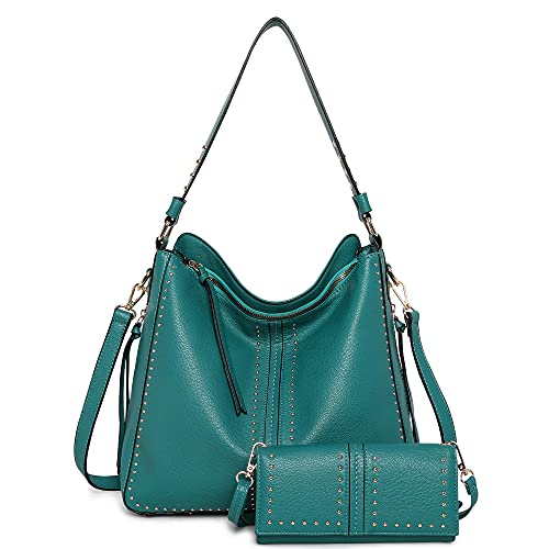 Montana West Large Leather Hobo Handbag for Women Studded Shoulder Bag Crossbody Purse MWC-1001WTQ