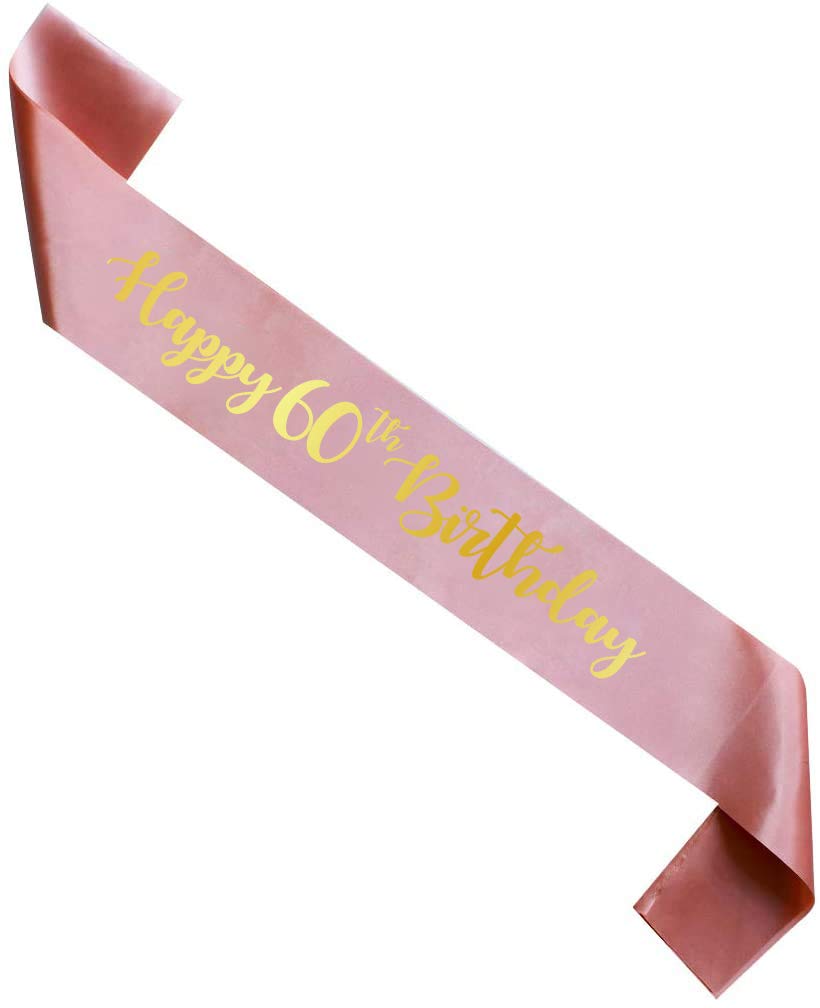 Rose Gold Happy 60th Birthday sash, Woman 60 Years Birthday Gift, Party Supply, Accessories