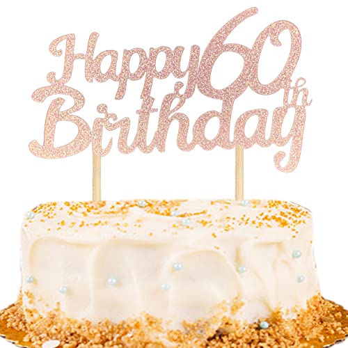 ANCTEY Rose Gold Glitter Happy 60th Birthday Cake Topper, 60 Cake Topper, 60th Birthday Decorations for Women, Sixty 60th Birthday Cake Decorations for Her