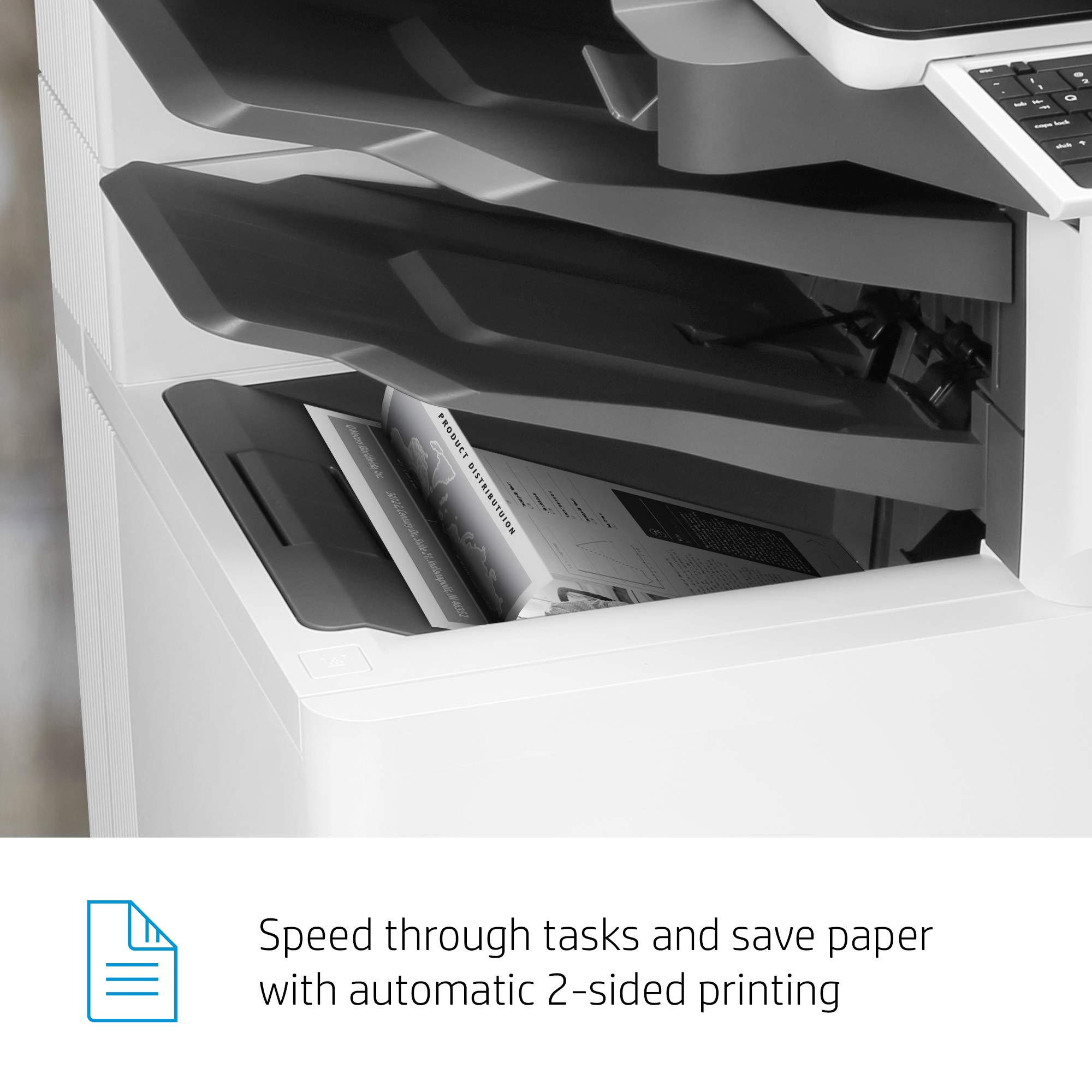 HP LaserJet Enterprise Flow MFP M635z Monochrome All-in-One Printer with built-in Ethernet, 2-sided printing, high-capacity input feeder, wheeled stand & 3-bin stapler/stacker (7PS99A)