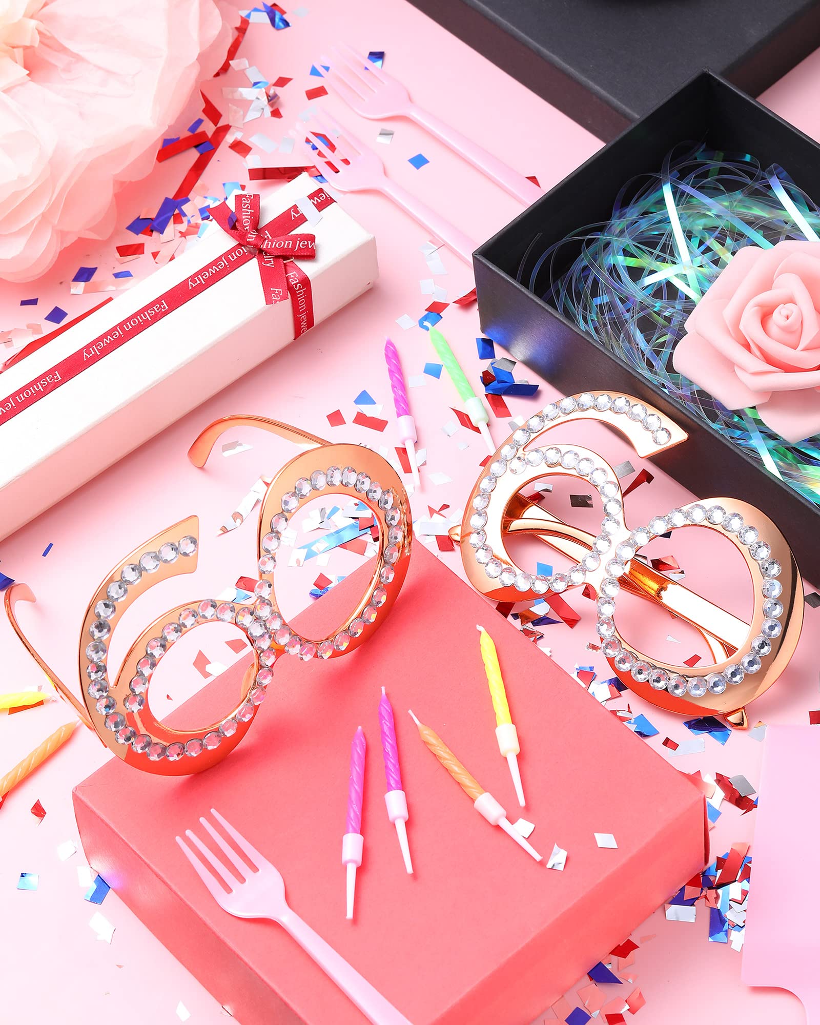 9 Pairs 60th Birthday Glasses Number 60 Crystal Frame Funny Costume Sunglasses Novelty Eyewear Celebration Decoration (Rose Gold)