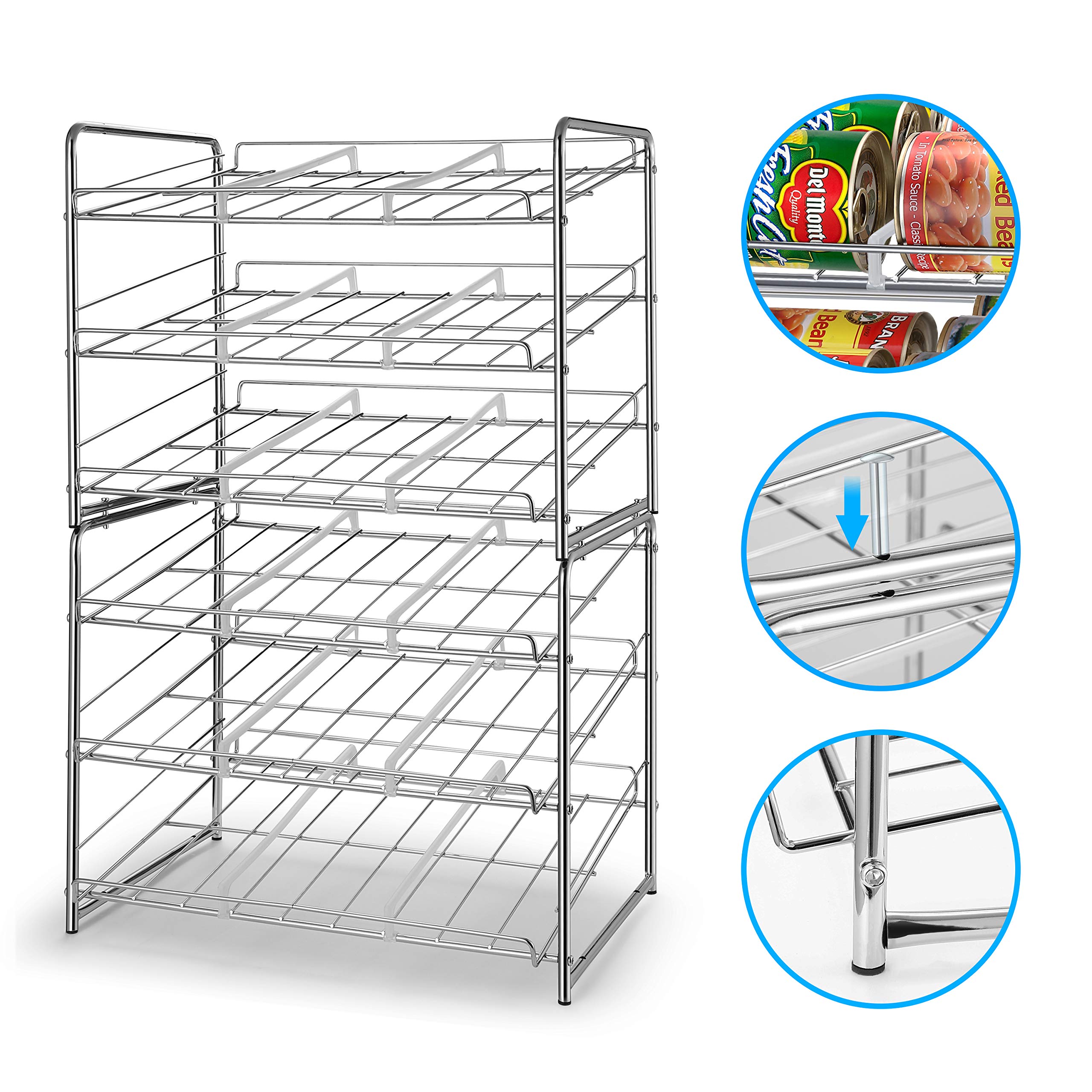 Simple Trending Can Rack Organizer, Stackable Can Storage Dispenser Holds up to 36 Cans for Kitchen Cabinet or Pantry, Chrome