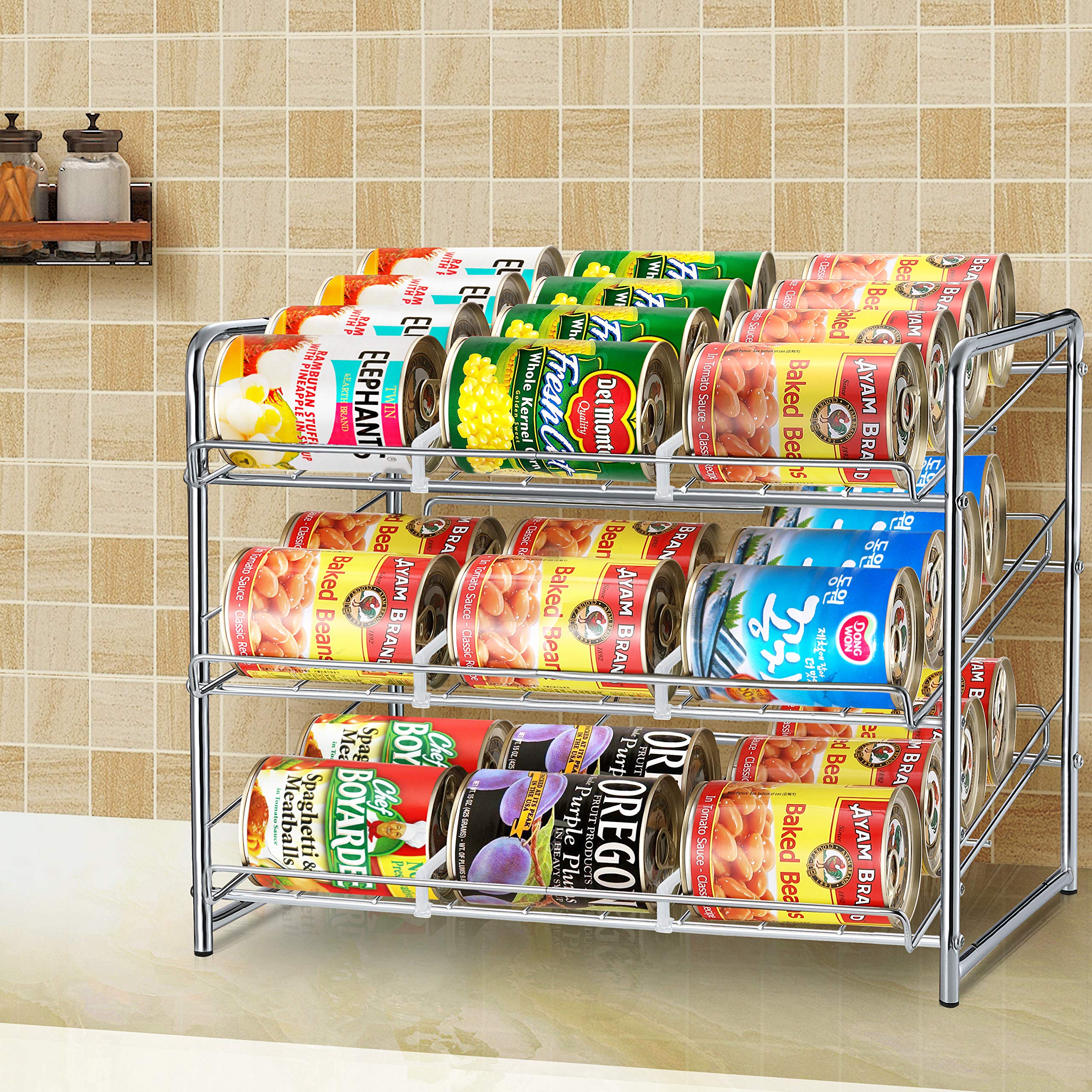 Simple Trending Can Rack Organizer, Stackable Can Storage Dispenser Holds up to 36 Cans for Kitchen Cabinet or Pantry, Chrome