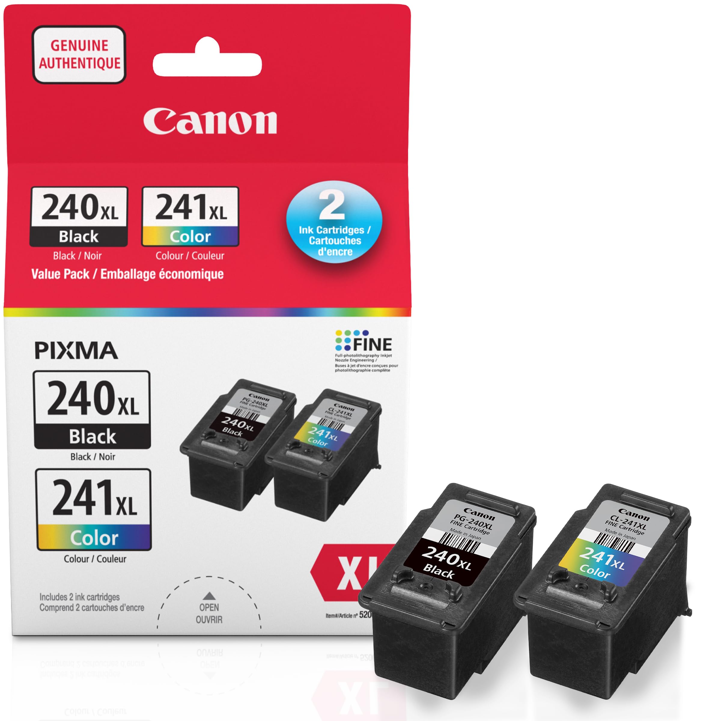 Genuine Canon PG-240XL/CL-241XL HIGH Yield Ink Cartridge Value Pack, Black and Tri-Colour - 5206B020