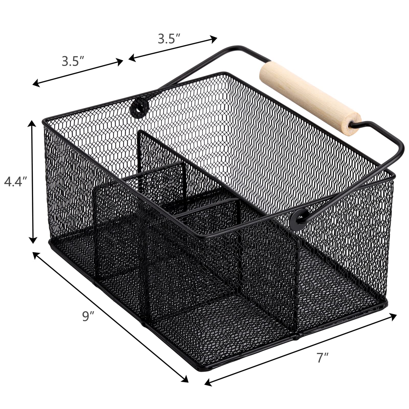 Hedume Utensil Caddy, Cutlery Silverware Caddy with 4 Compartments and Handle, Mesh Collection Utensil Holder for Forks, Spoons, Knives, Napkins