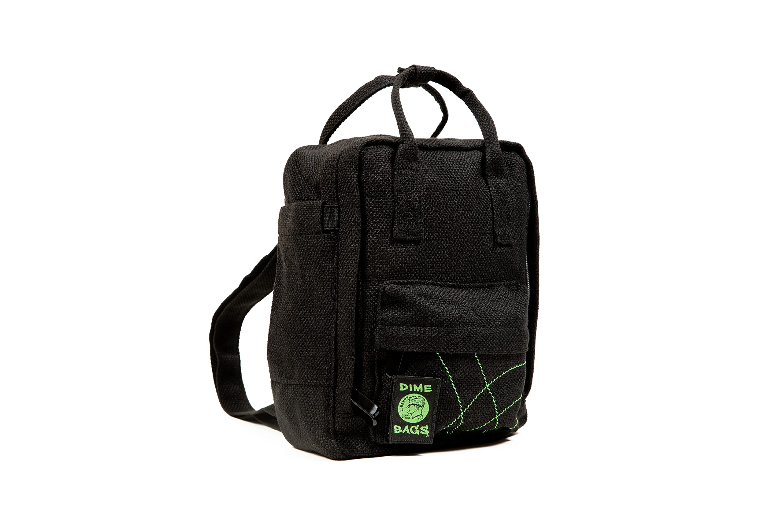DIME BAGS Hot Box Mini Backpack | Multi Pocket Small Backpack made of Premium Hemp and Recycled Materials | School Backpack or Travel Bag (Black)