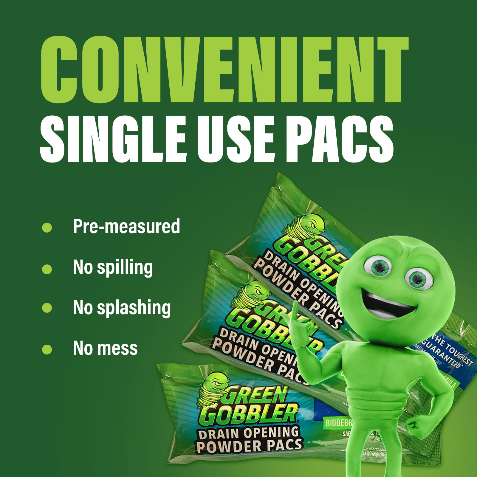 Green Gobbler Drain Clog Remover PAC'S | 5 Drain Opening Pacs & 5 Hair Drain Snake Tools | Best Drain Cleaner and Clog Remover