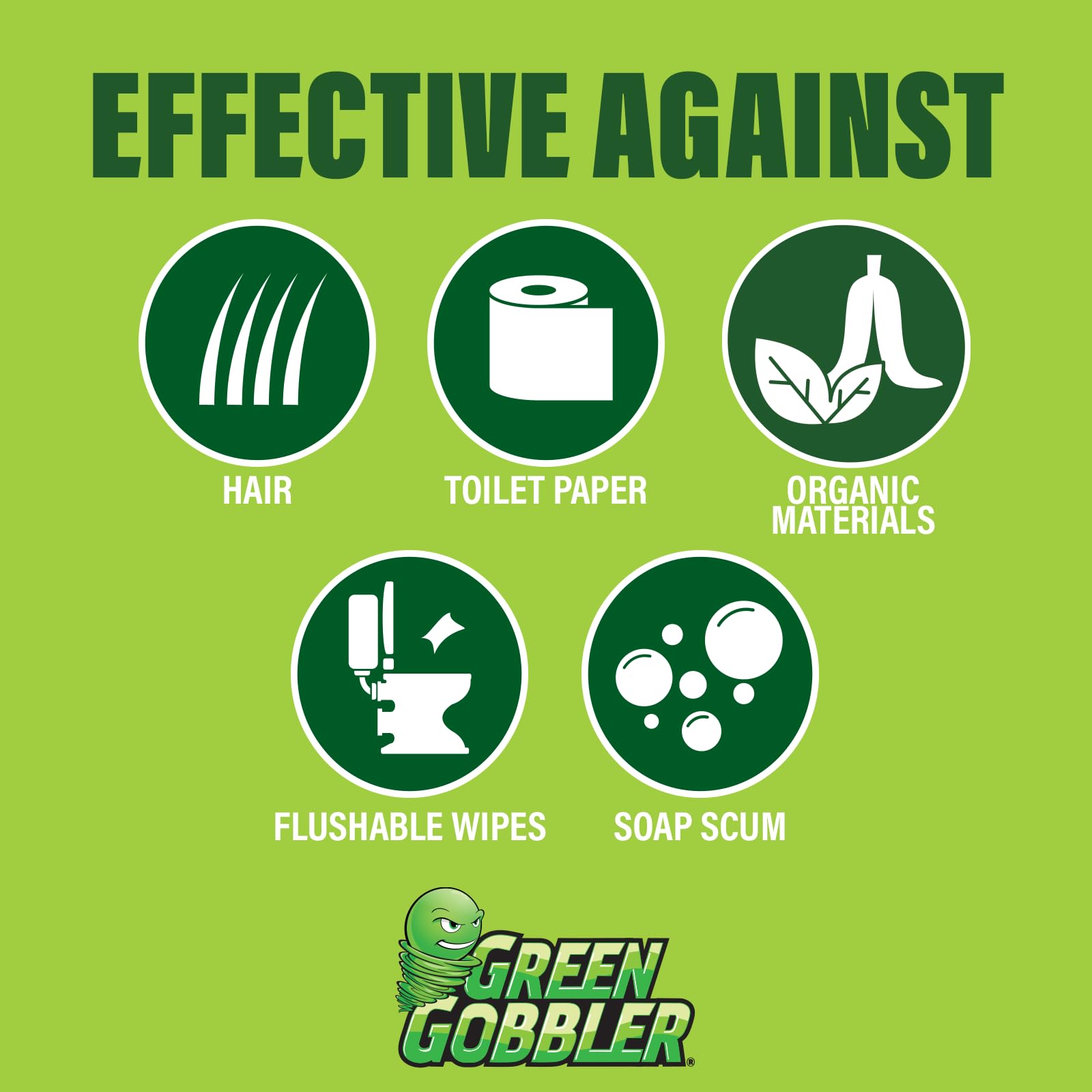 Green Gobbler Drain Clog Remover PAC'S | 5 Drain Opening Pacs & 5 Hair Drain Snake Tools | Best Drain Cleaner and Clog Remover