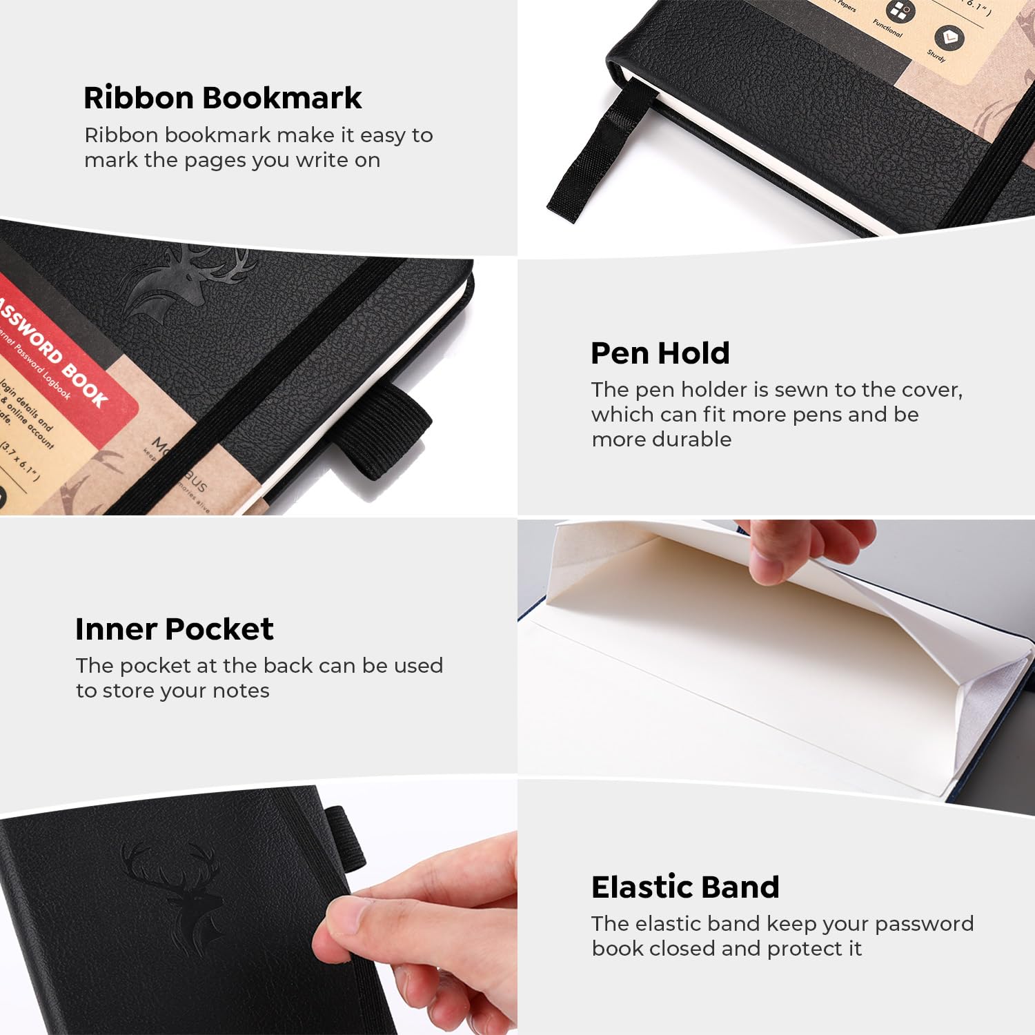molekaus Password Book with Alphabetical Tabs Small Password Keeper with Extra Password Space to Change Password. Password Notebook for Home or Office for Internet Log In, 6.1*3.7in black small
